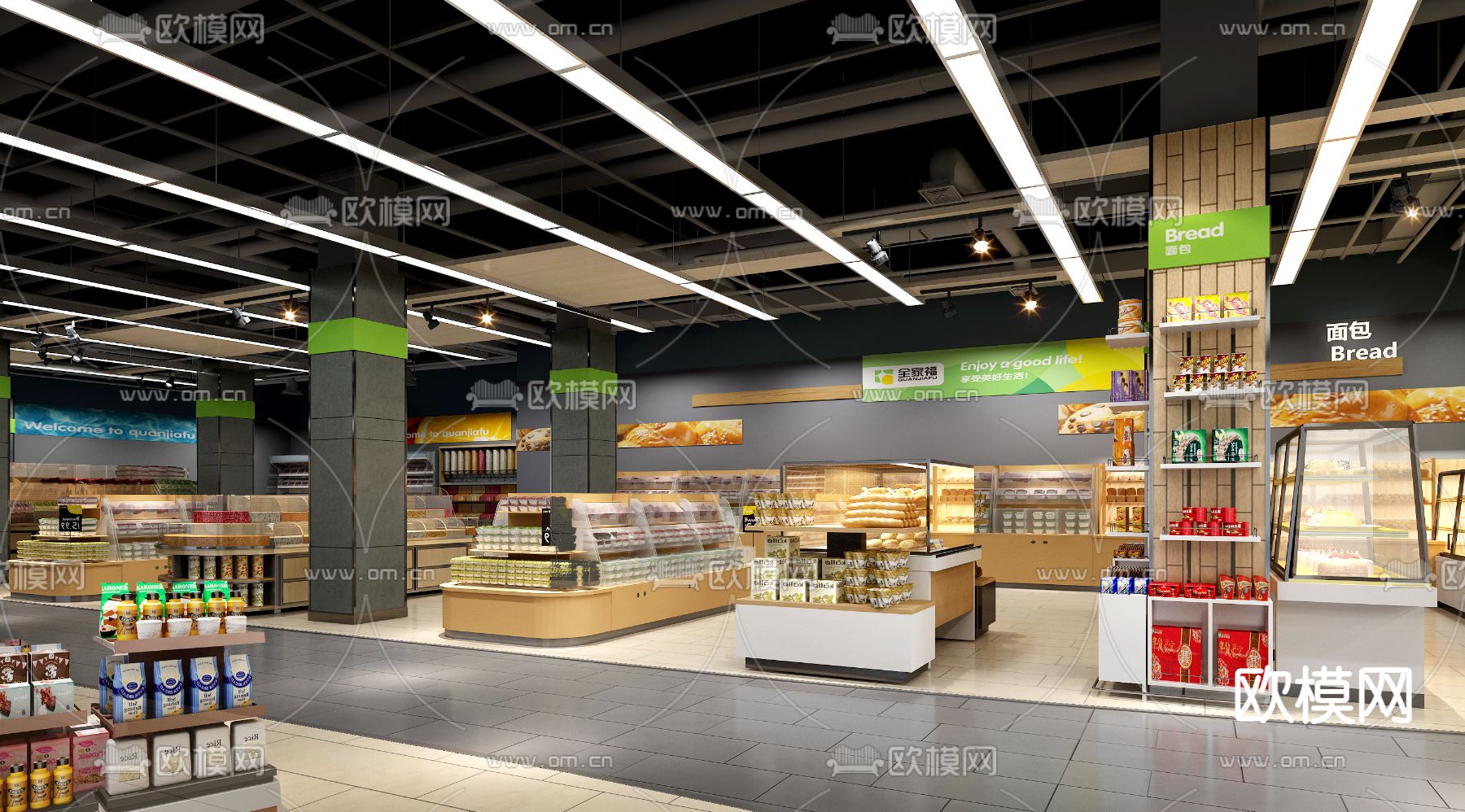 超市 面包区 烘焙区3d模型下载_ID12192833_3dmax免费模型-欧模网