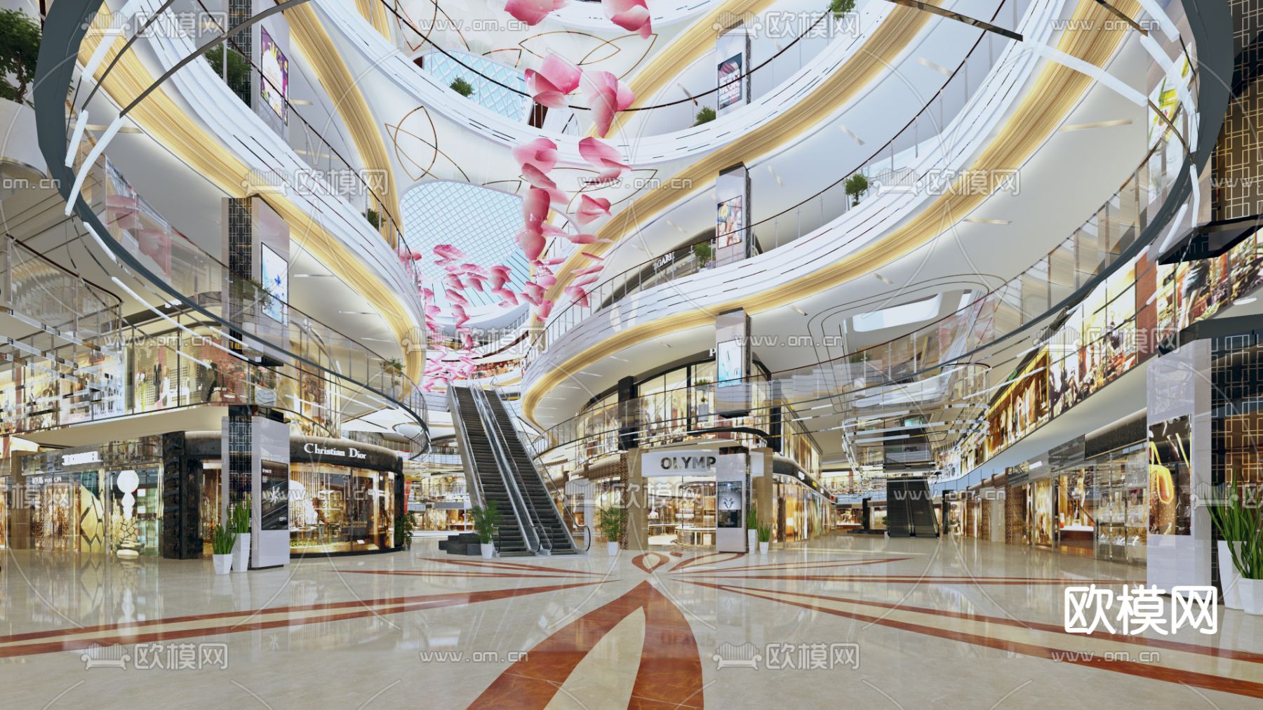 现代商场中庭 扶梯3d模型下载_ID12192567_3dmax免费模型-欧模网