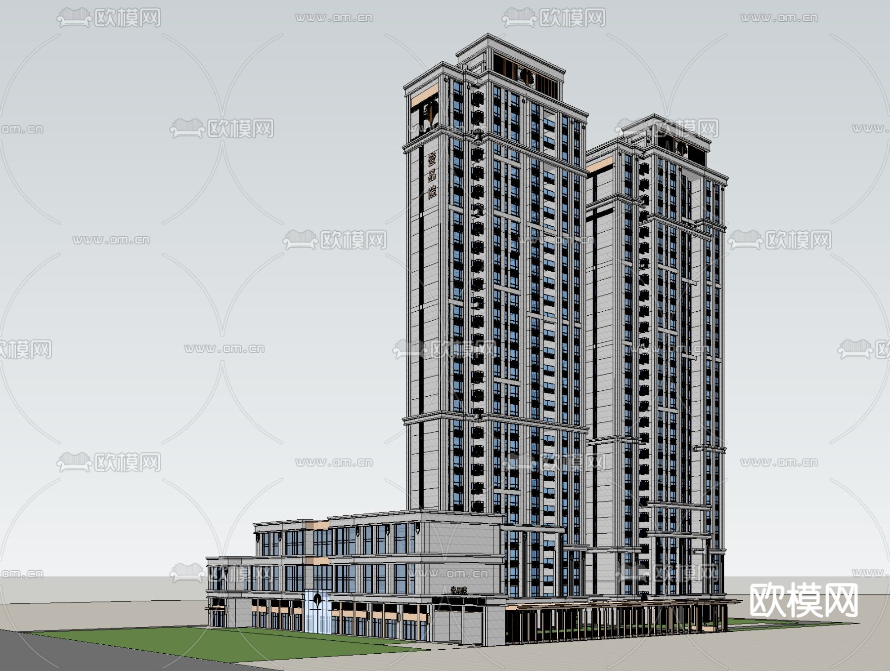 高层住宅楼建筑外观su模型下载_ID12200339_sketchup模型下载-欧模网