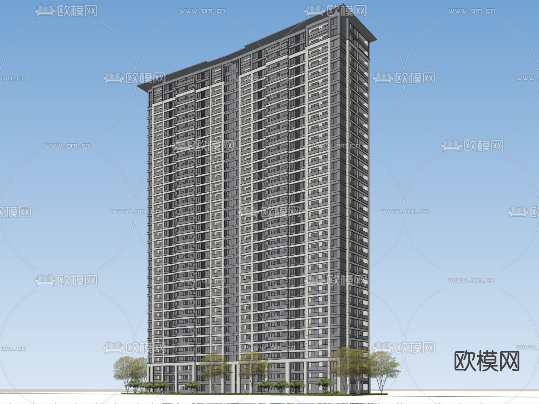 现代高层住宅楼外观su模型下载_ID12192848_sketchup模型下载-欧模网