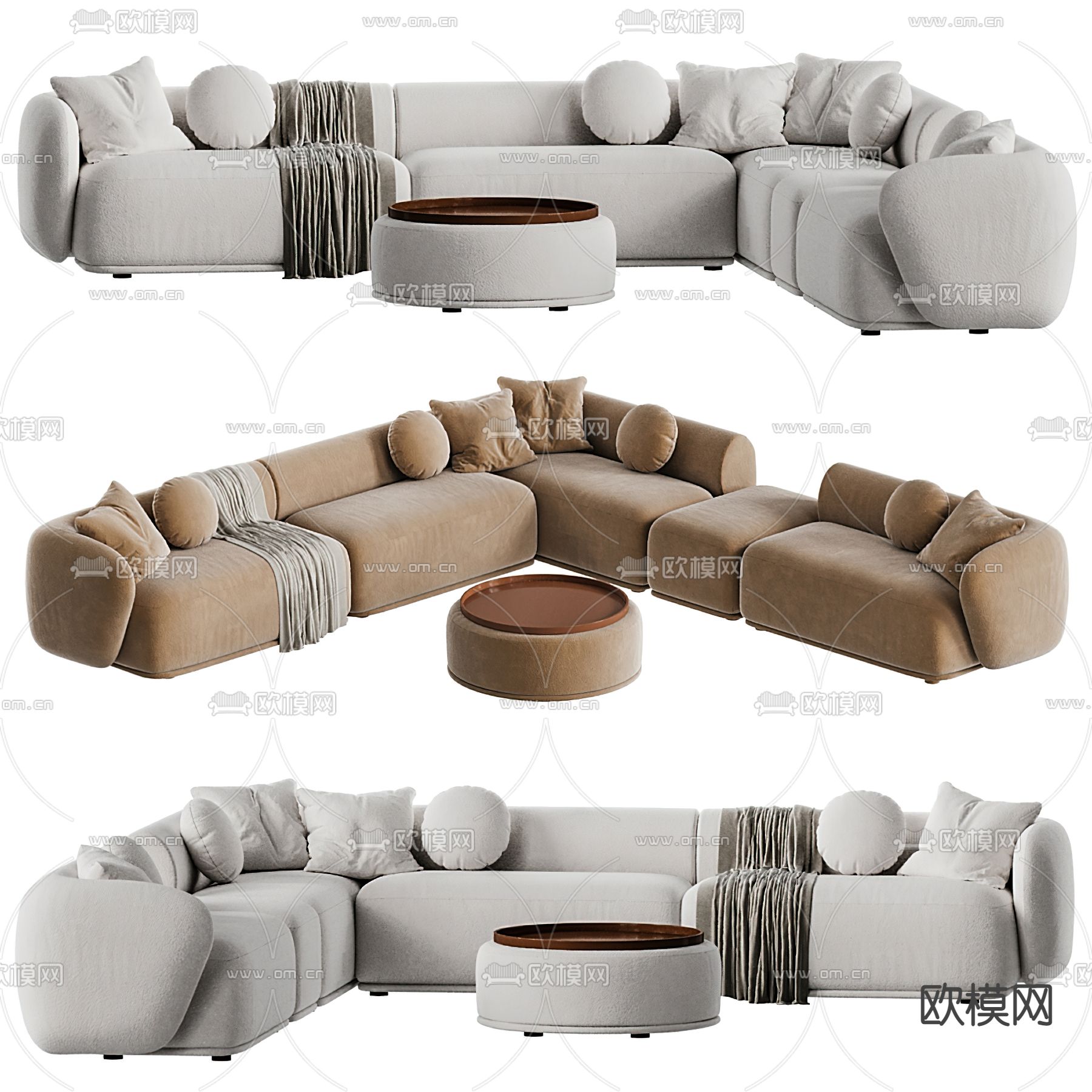 现代多人沙发 转角沙发3d模型下载_ID12211568_3dmax免费模型-欧模网