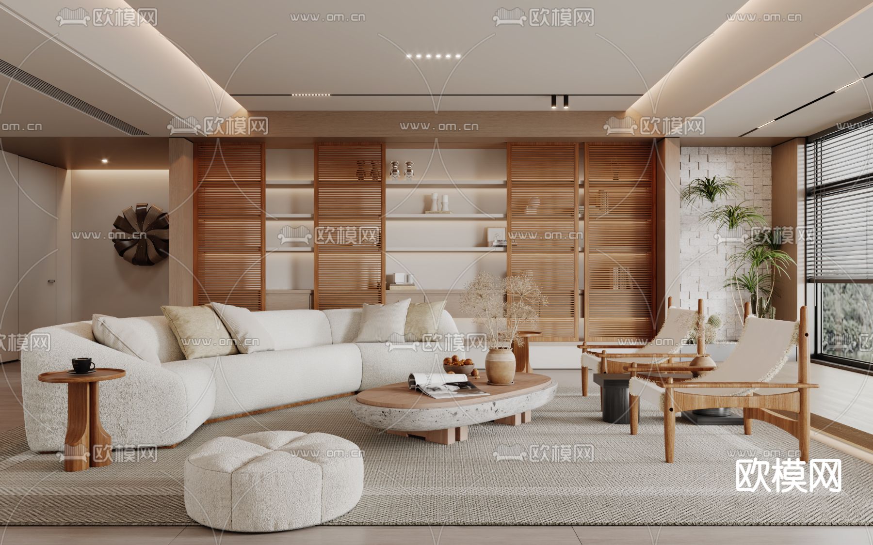 原木风客厅su模型下载_ID12217484_sketchup模型下载-欧模网