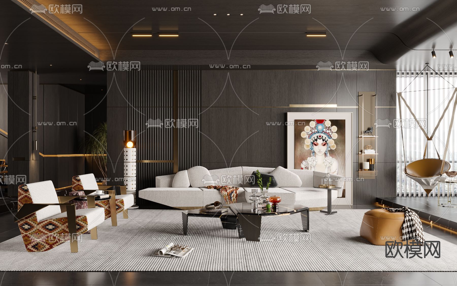 poliform 暗黑风客厅3d模型下载_ID12229652_3dmax免费模型-欧模网