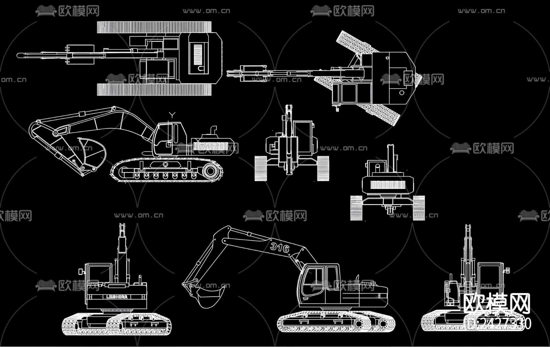 挖掘机cad图库-免费3dmax模型库-欧模网