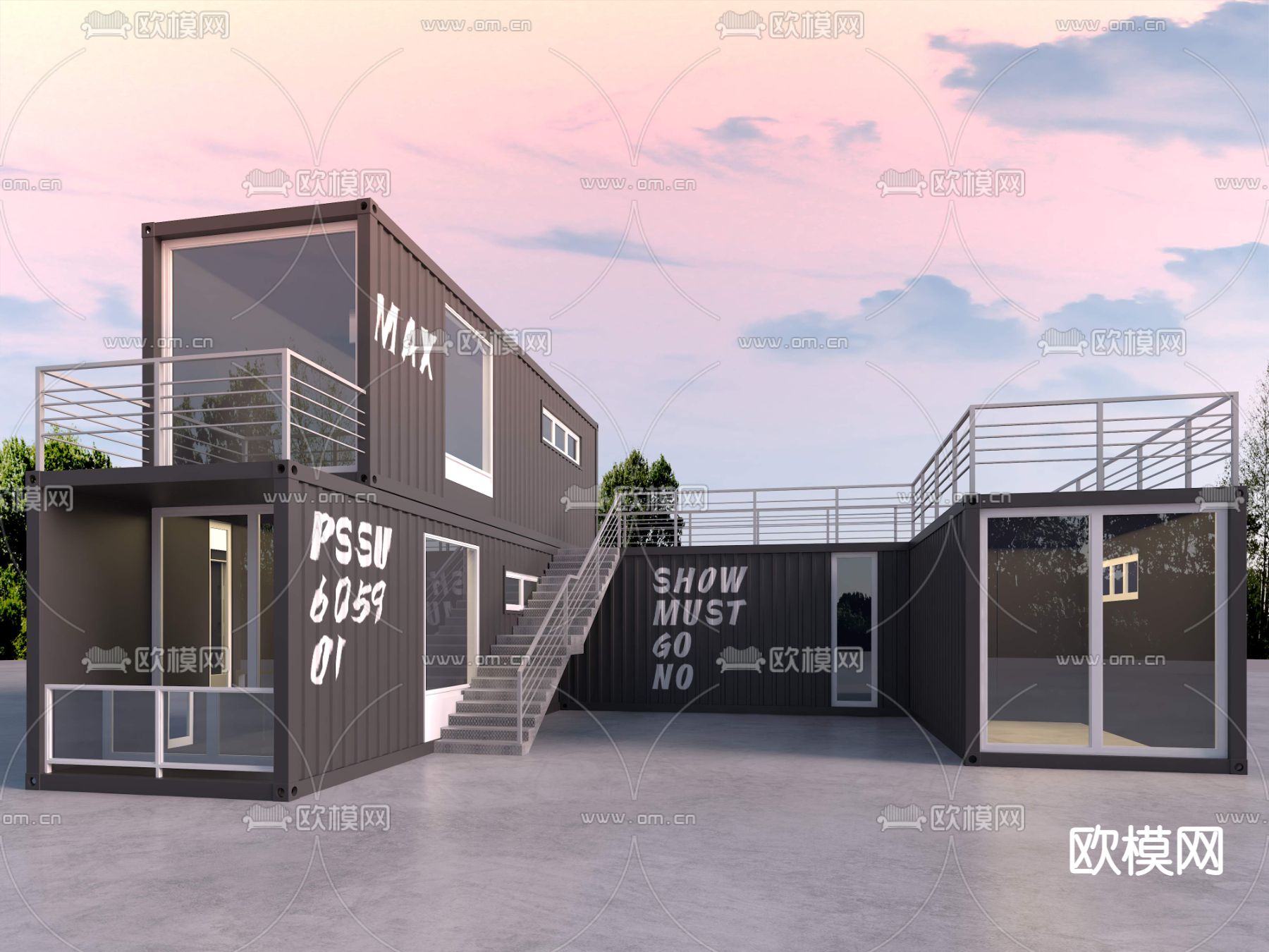 工业风集装箱民宿 集装箱酒店免费3d模型下载_ID12231435_3dmax免费模型-欧模网