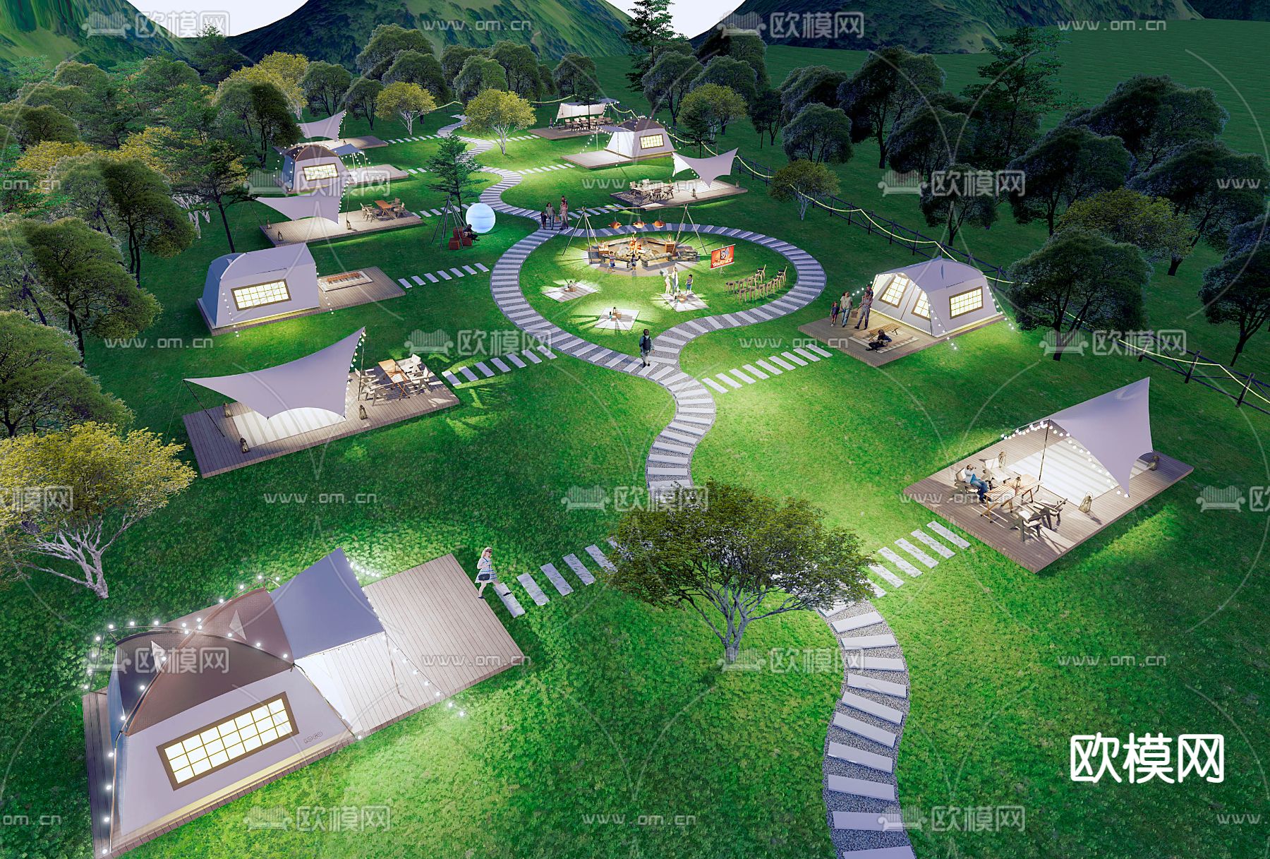 现代户外露营篝火晚会su模型下载_ID12271320_sketchup模型下载-欧模网