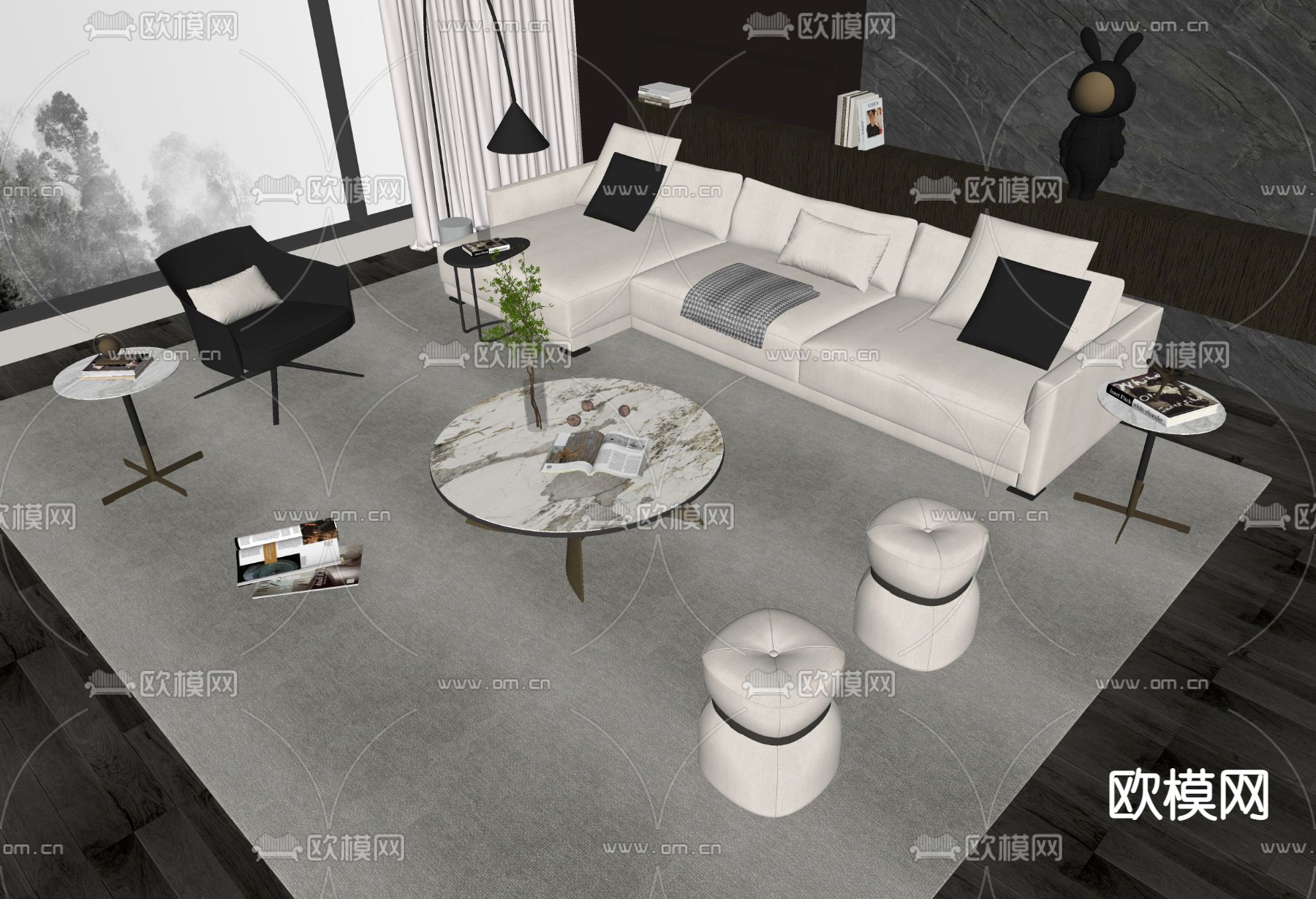 Poliform 沙发茶几组合su模型下载_ID12277768_sketchup模型下载-欧模网