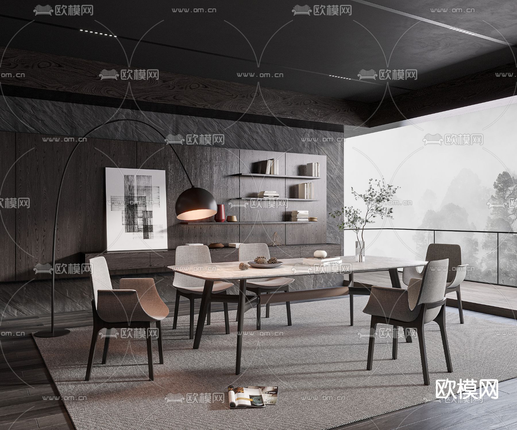 Poliform 暗黑风餐桌椅组合su模型下载_ID12279041_sketchup模型下载-欧模网