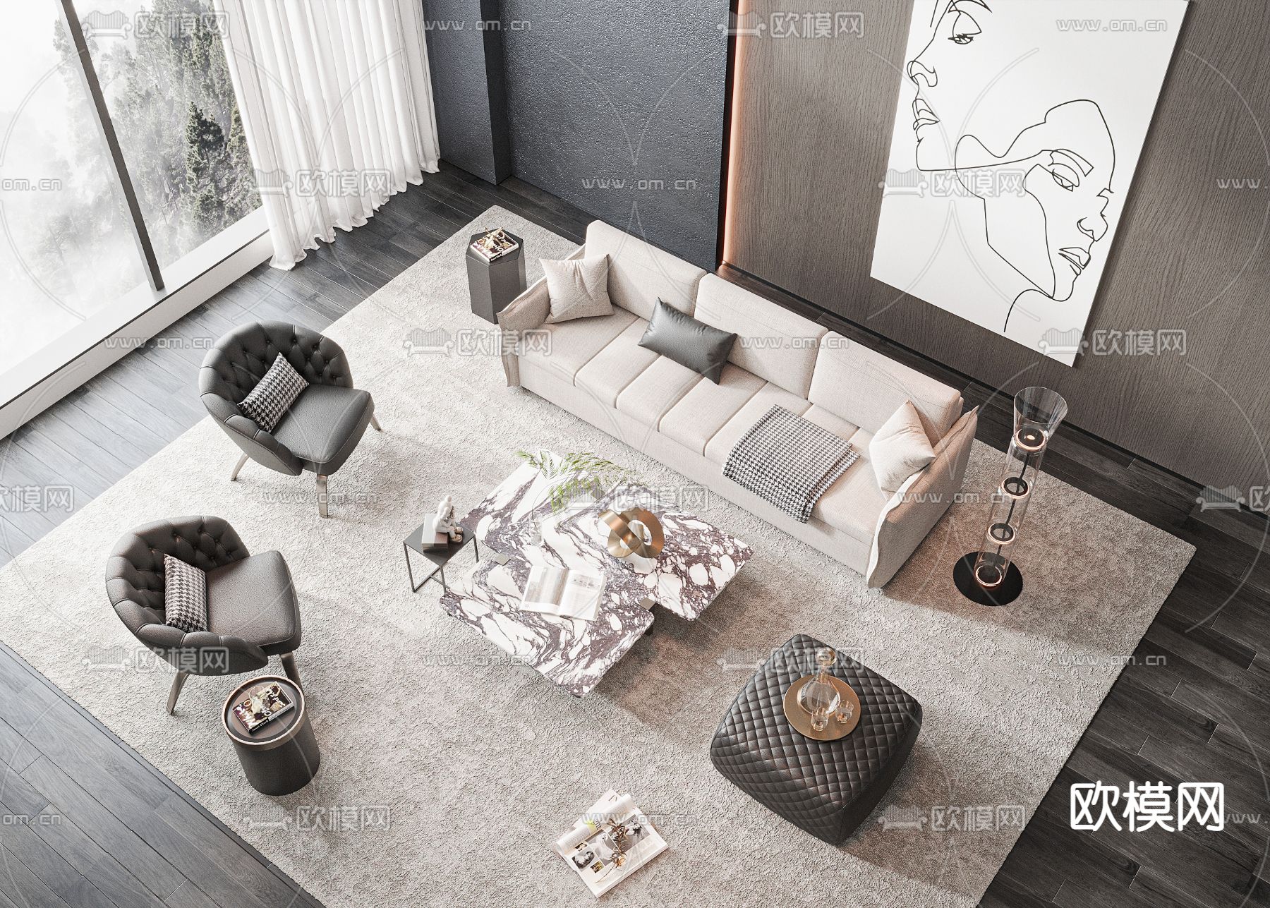 Minotti 米洛提 组合沙发su模型下载_ID12289984_sketchup模型下载-欧模网