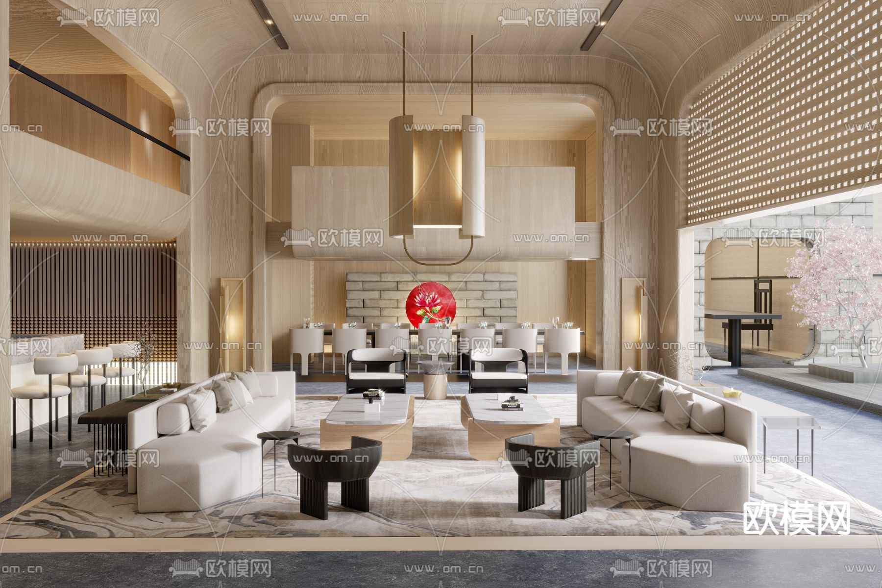 WJID维几设计 新中式负一层会客厅SU模型下载_ID12294017_sketchup模型下载-欧模网