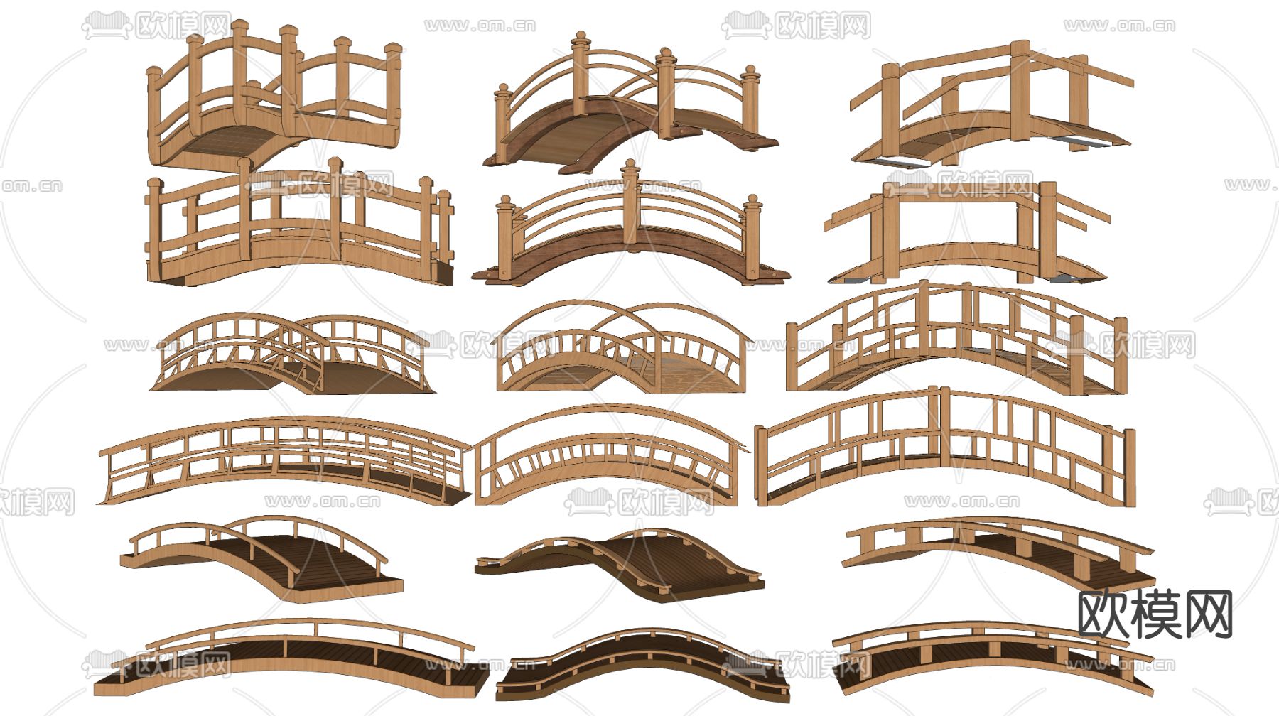现代木桥 栈道桥 拱桥su模型下载_ID12294622_sketchup模型下载-欧模网