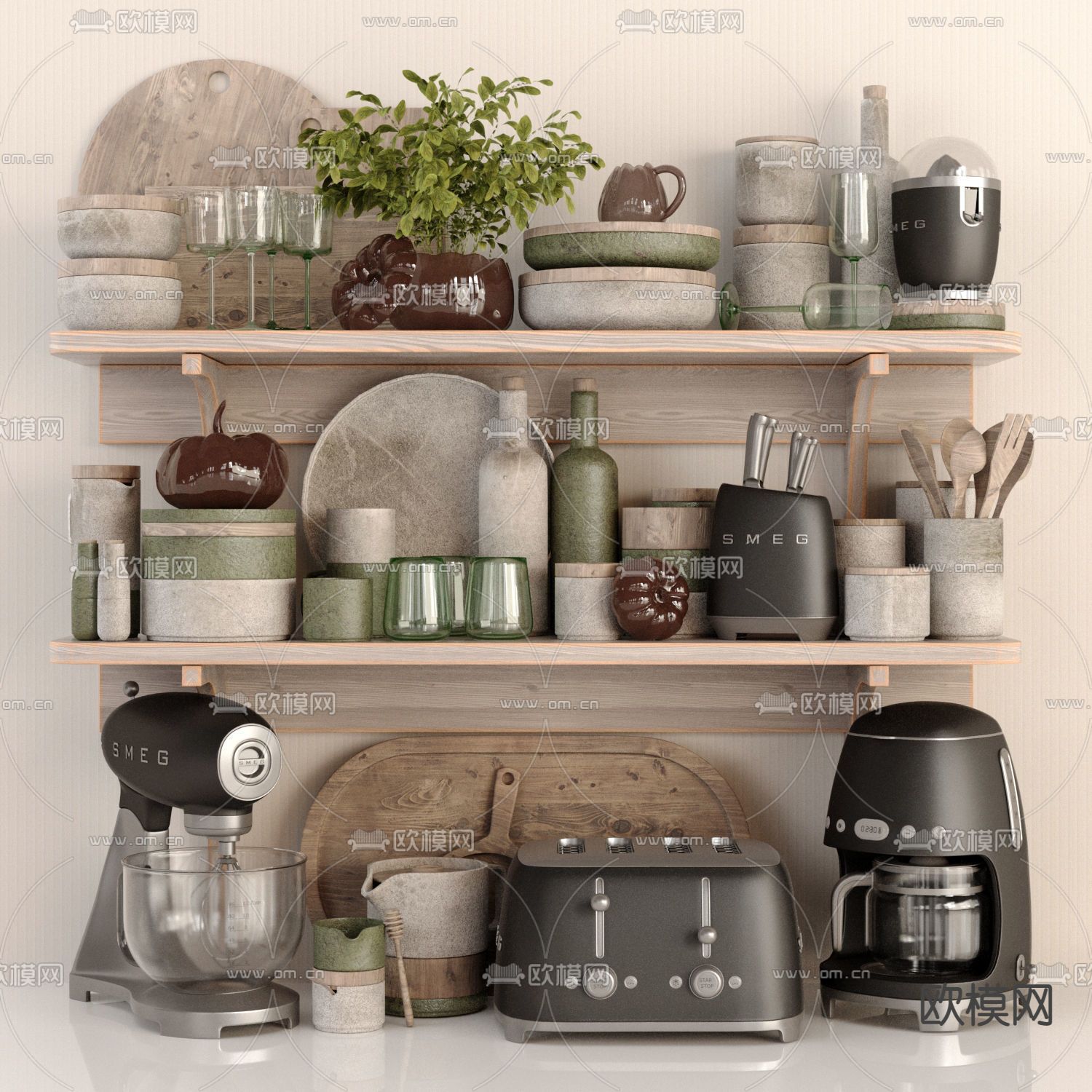 accessories smeg锅碗瓢盆 厨房用品3d模型下载_ID12315715_3dmax免费模型-欧模网