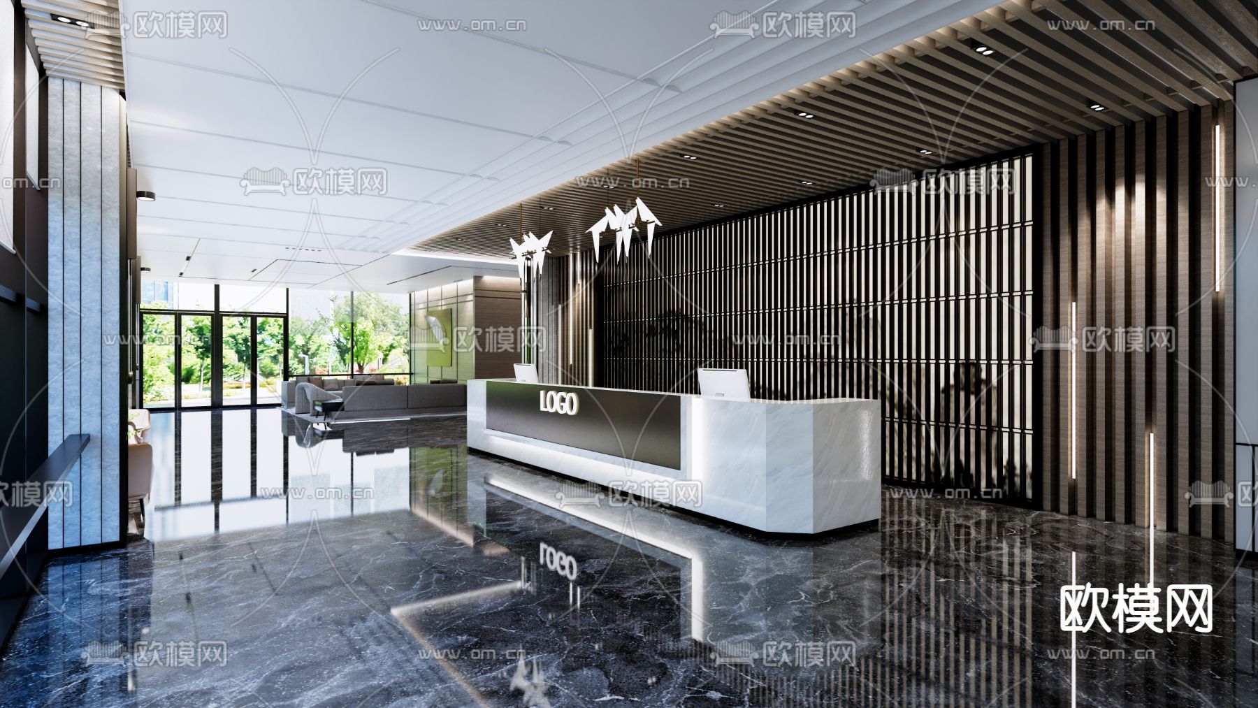 酒店大堂 前台接待su模型下载_ID12318858_sketchup模型下载-欧模网