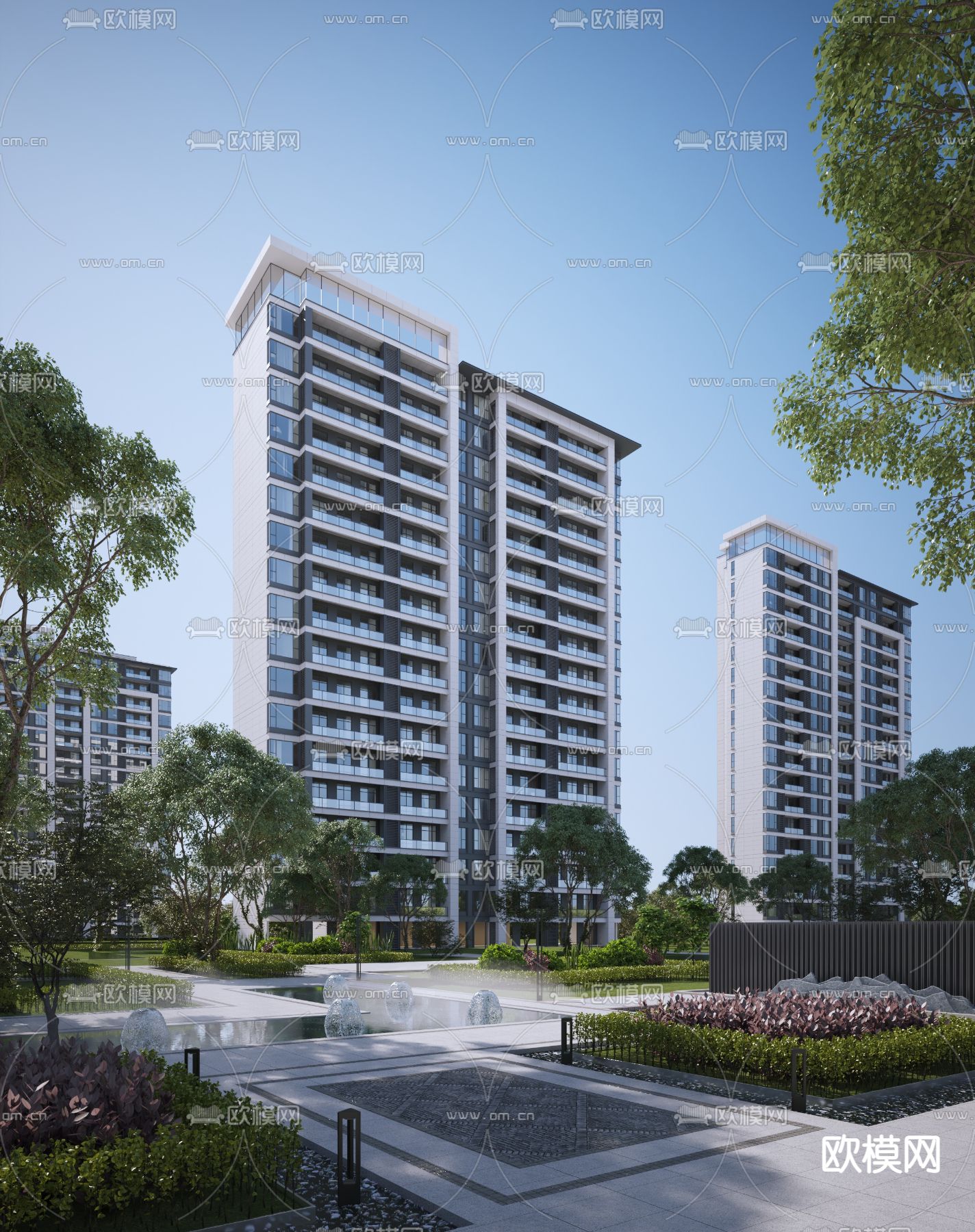 高层住宅小区 建筑外观3d模型下载_ID13007981_3dmax免费模型-欧模网