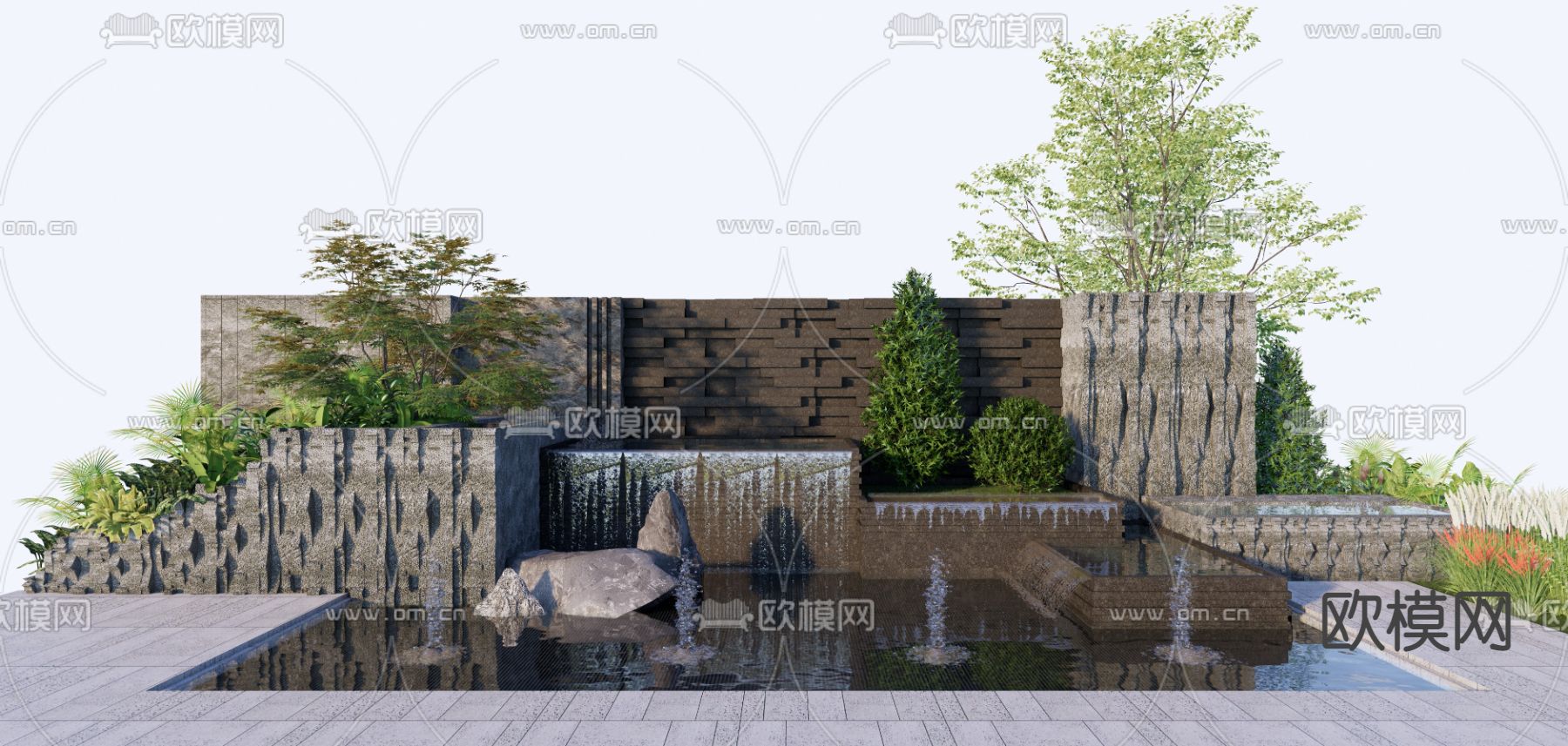 现代水景 跌水景墙su模型下载_ID13031561_sketchup模型下载-欧模网
