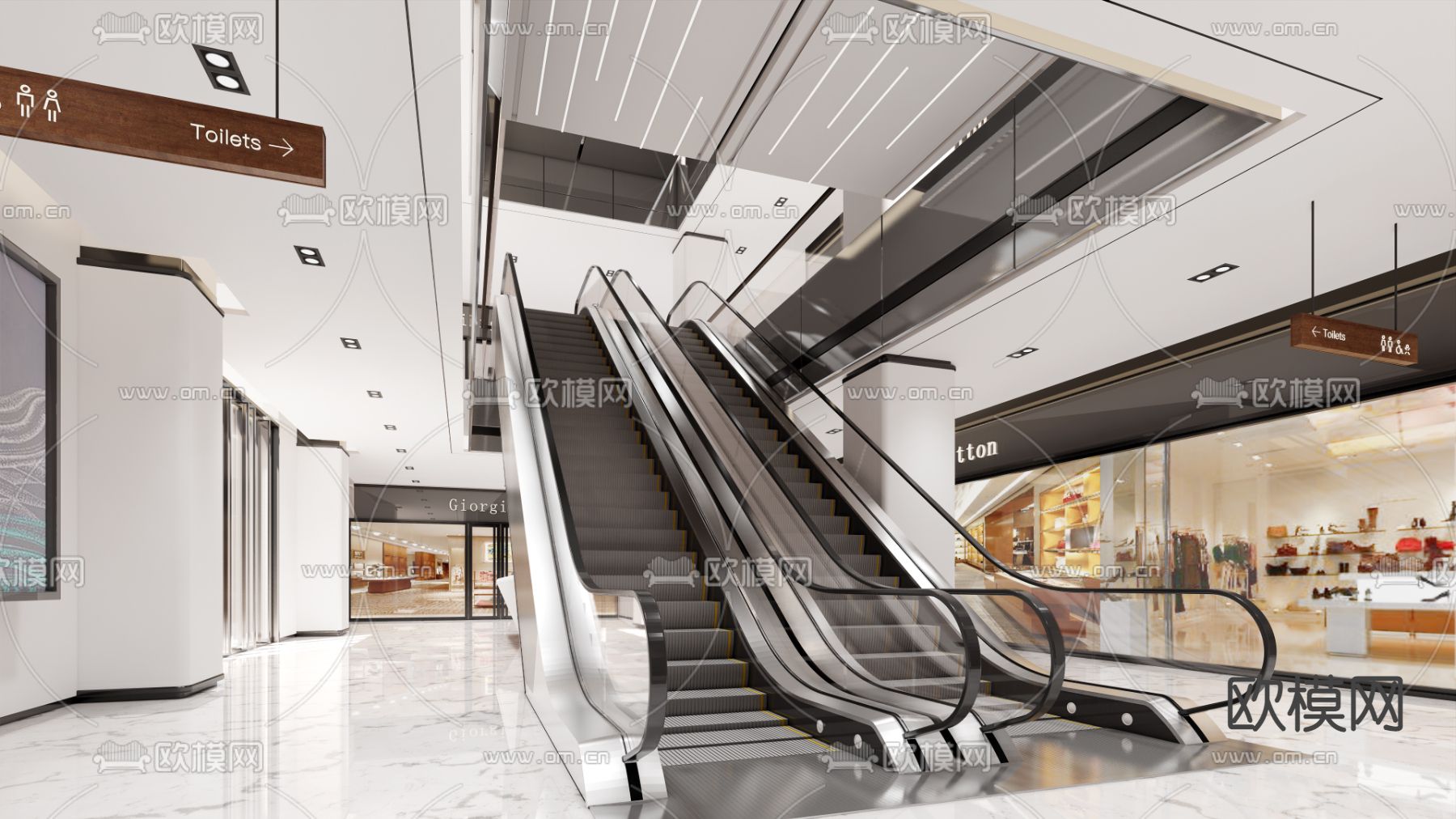 现代商场过道 扶手电梯su模型下载_ID13025008_sketchup模型下载-欧模网
