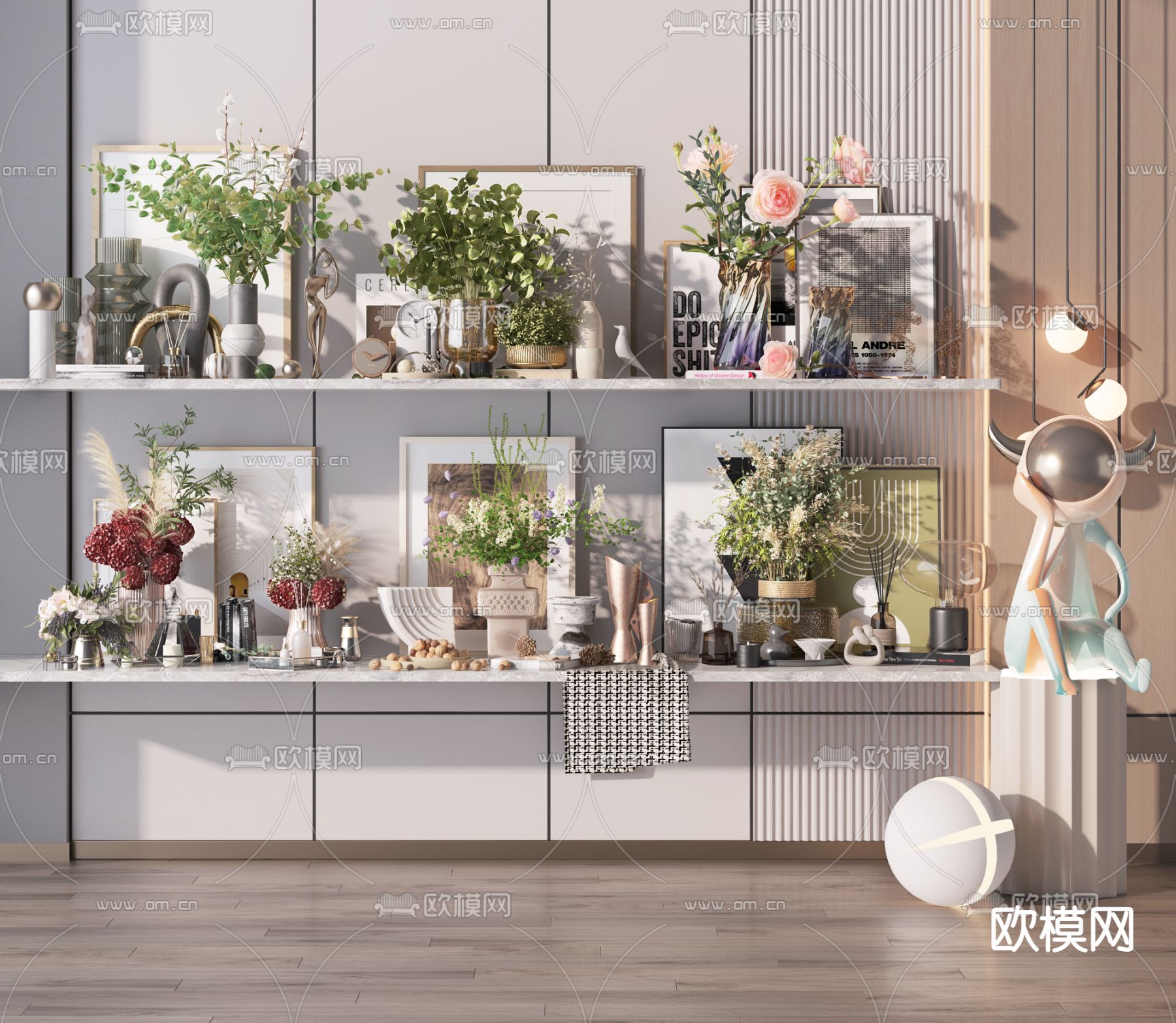 花瓶 花艺 插花 水生植物3d模型下载_ID13055781_3dmax免费模型-欧模网