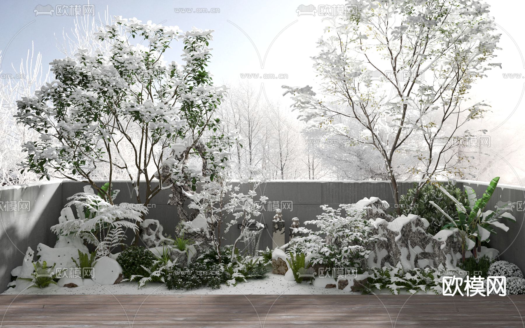 雪景植物堆 绿植景观3d模型下载_ID14021728_3dmax免费模型-欧模网