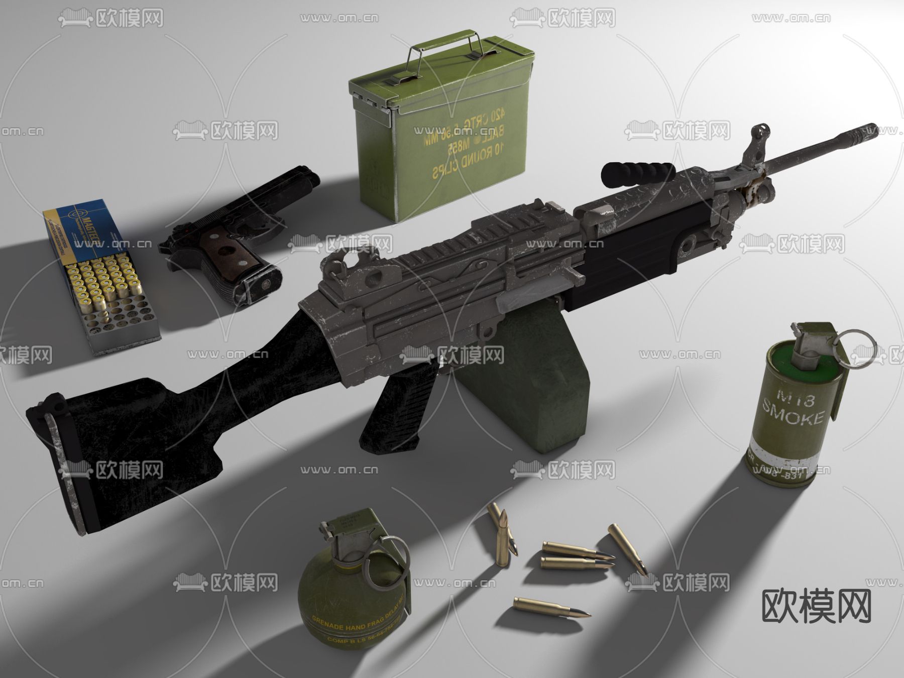 M249机枪 手雷 烟雾弹su模型下载_ID14019991_sketchup模型下载-欧模网