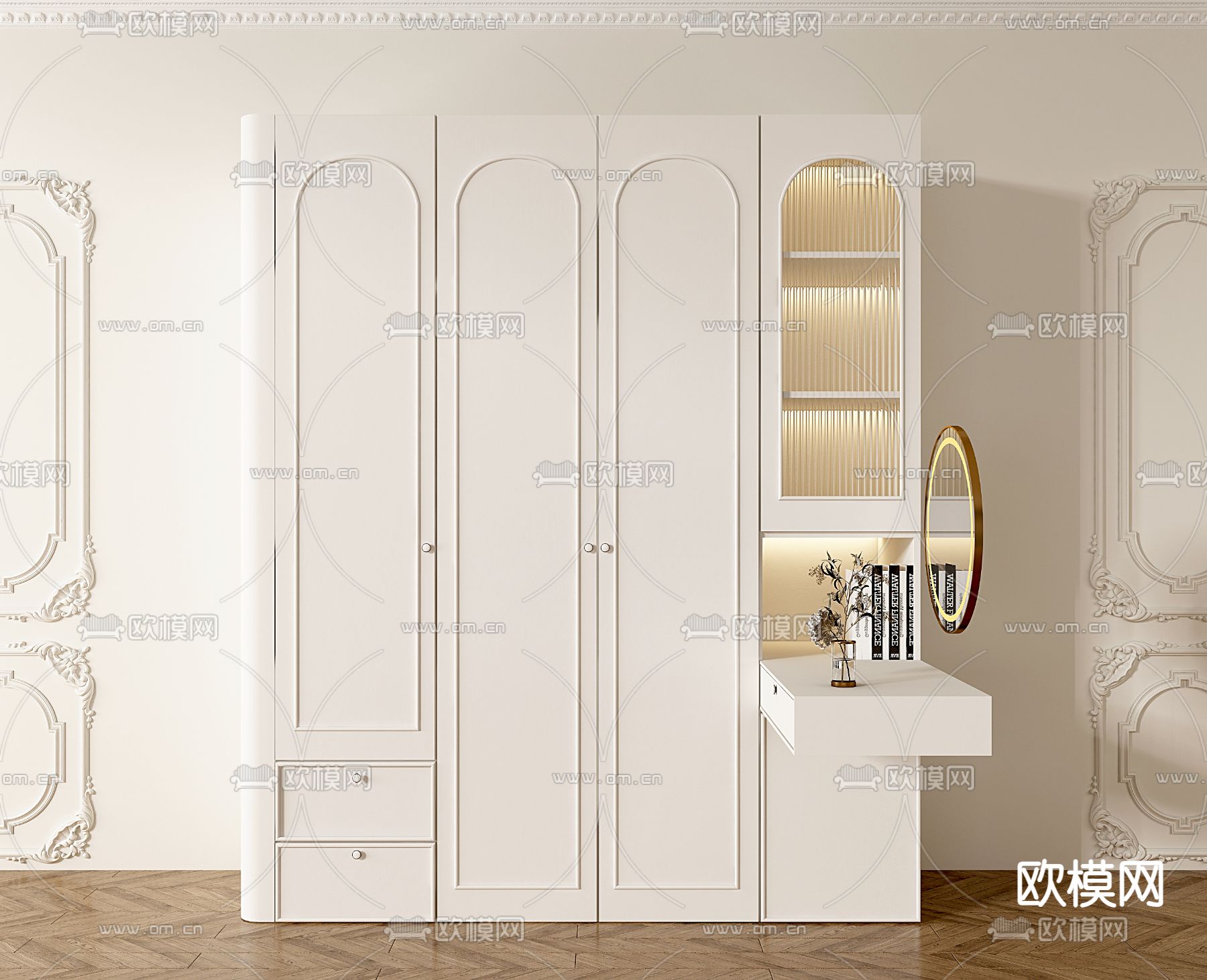 法式衣柜 衣橱3d模型下载_ID14027189_3dmax免费模型-欧模网