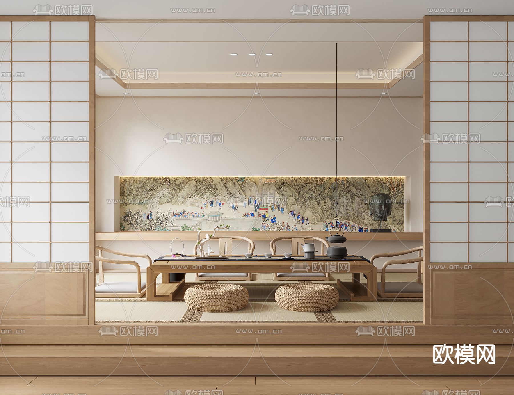 榻榻米茶室3d模型下载_ID14038272_3dmax免费模型-欧模网