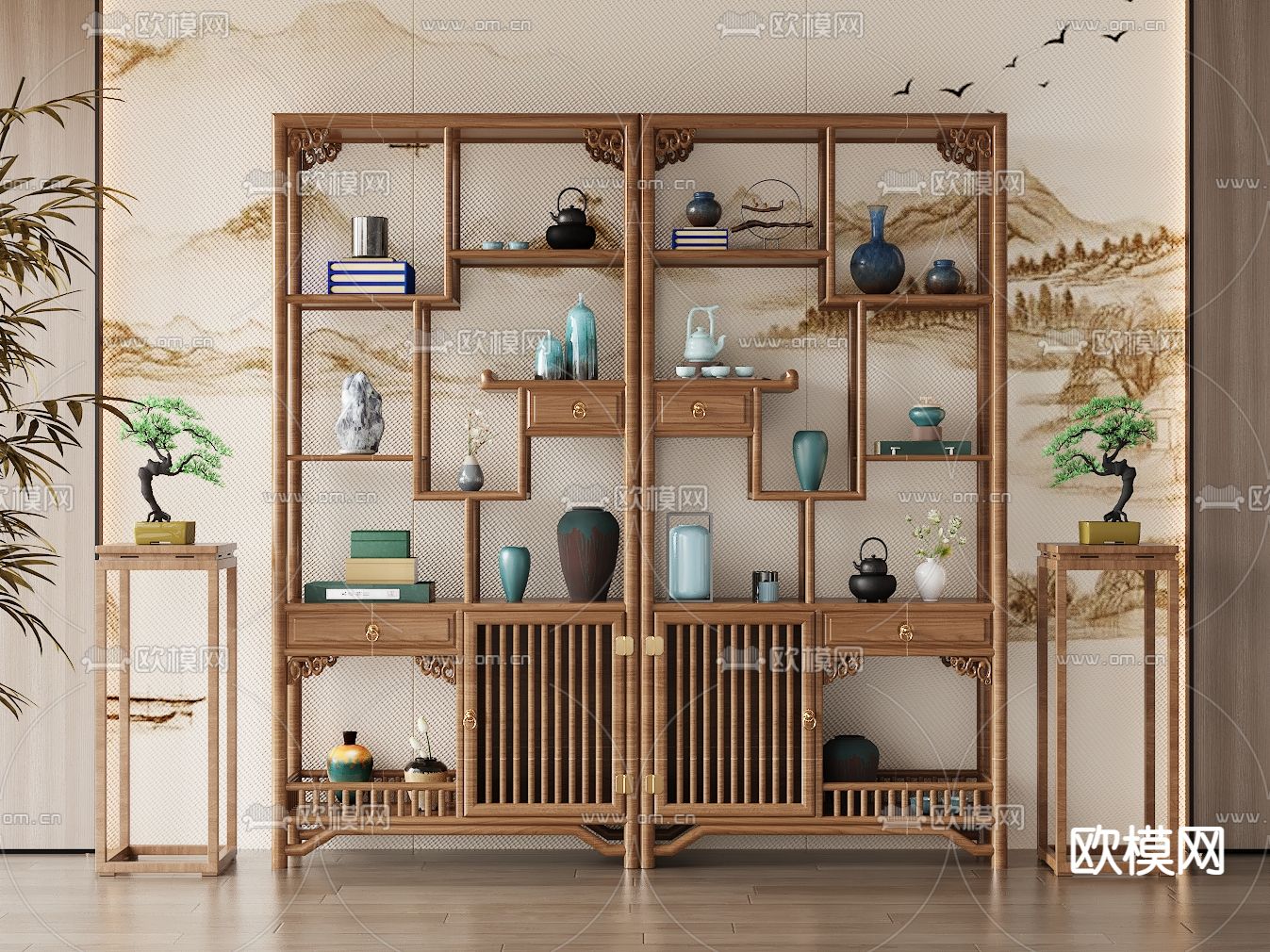 博古架 陈列架3d模型下载_ID14038161_3dmax免费模型-欧模网