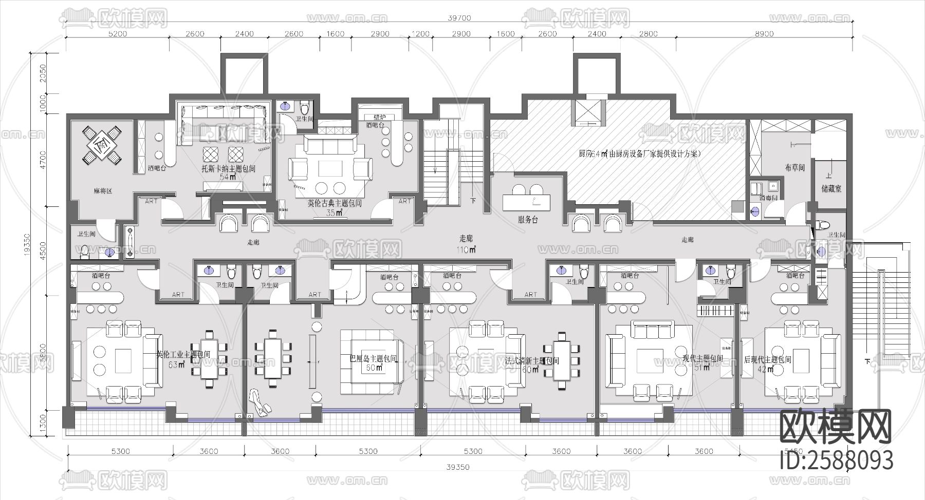 KTV平面布置图cad施工图-免费3dmax模型库-欧模网