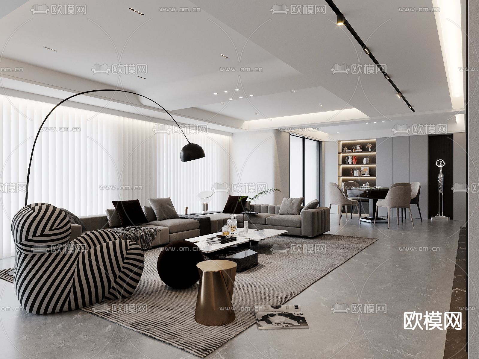 大平层客厅3d模型下载_ID14045481_3dmax免费模型-欧模网