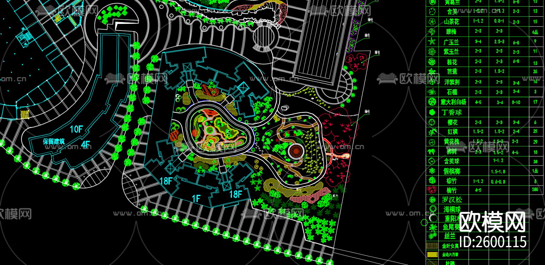 小区种植绿化规划CAD施工图-免费3dmax模型库-欧模网