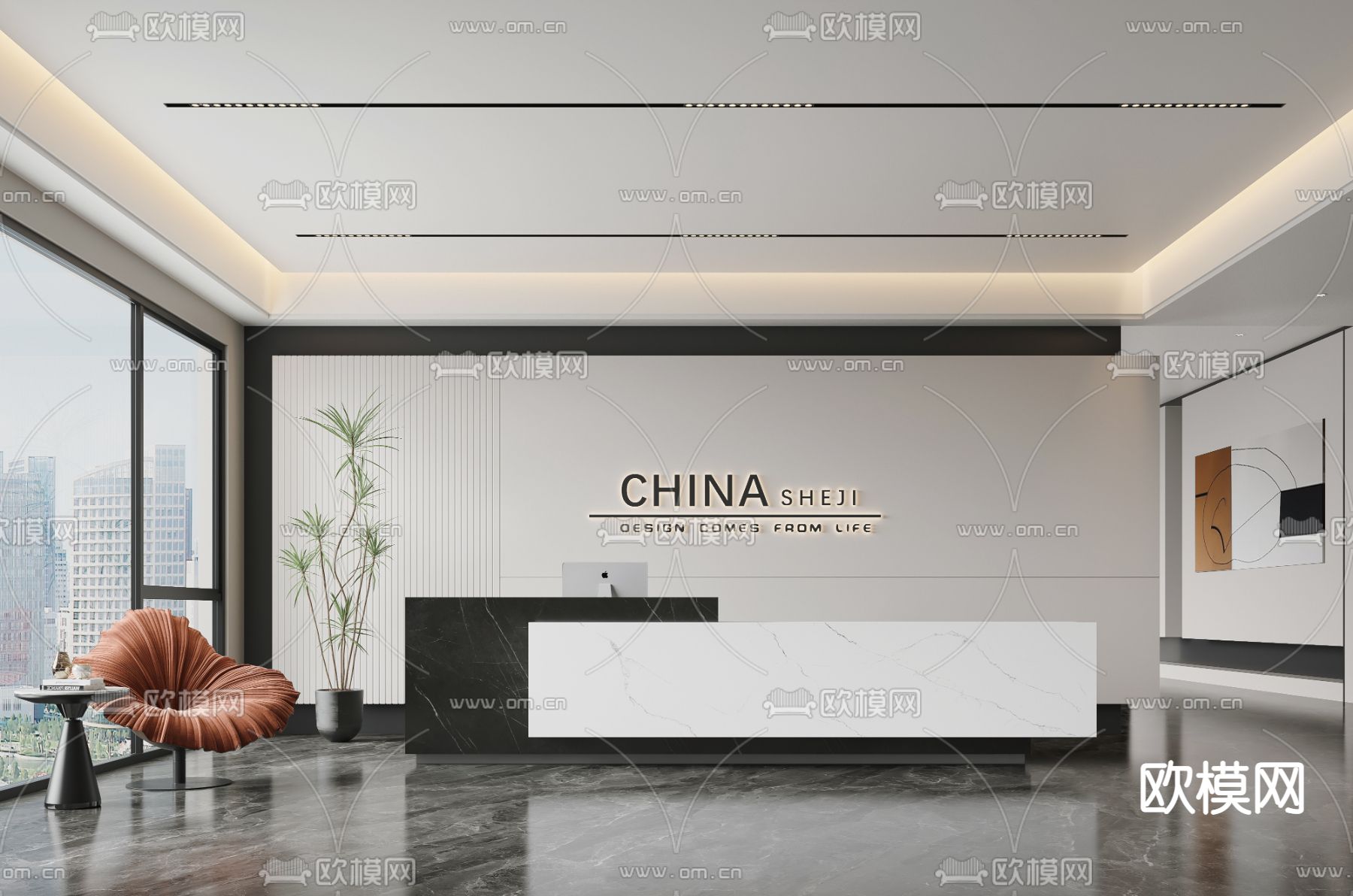 公司前台 接待台3d模型下载_ID14054554_3dmax免费模型-欧模网