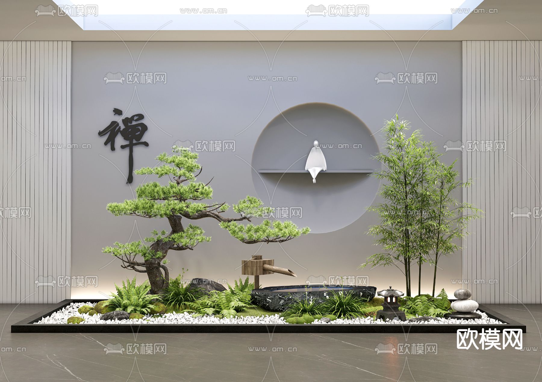 新中式植物堆su模型下载_ID14056872_sketchup模型下载-欧模网