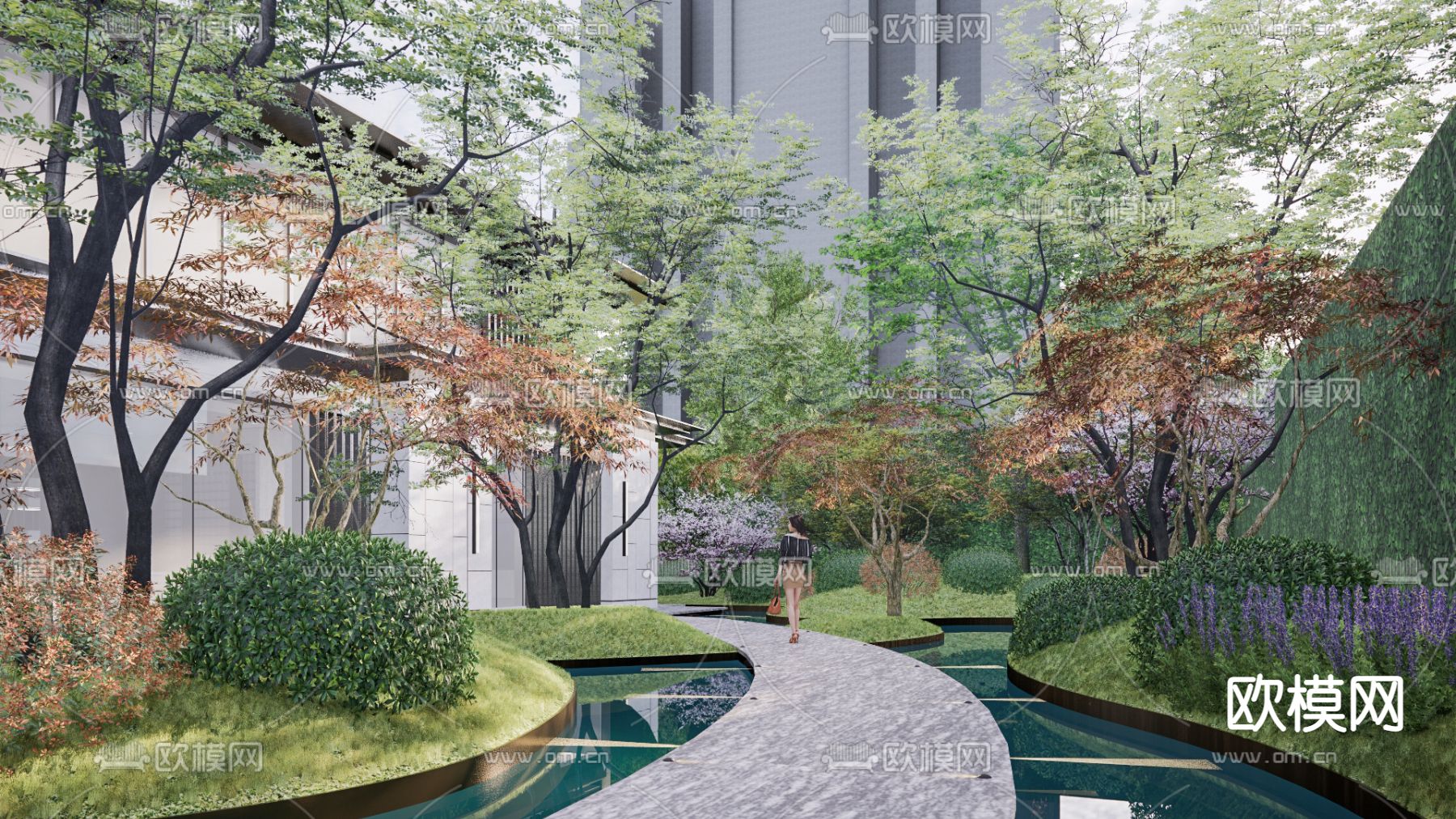 现代小区景观su模型下载_ID14053393_sketchup模型下载-欧模网