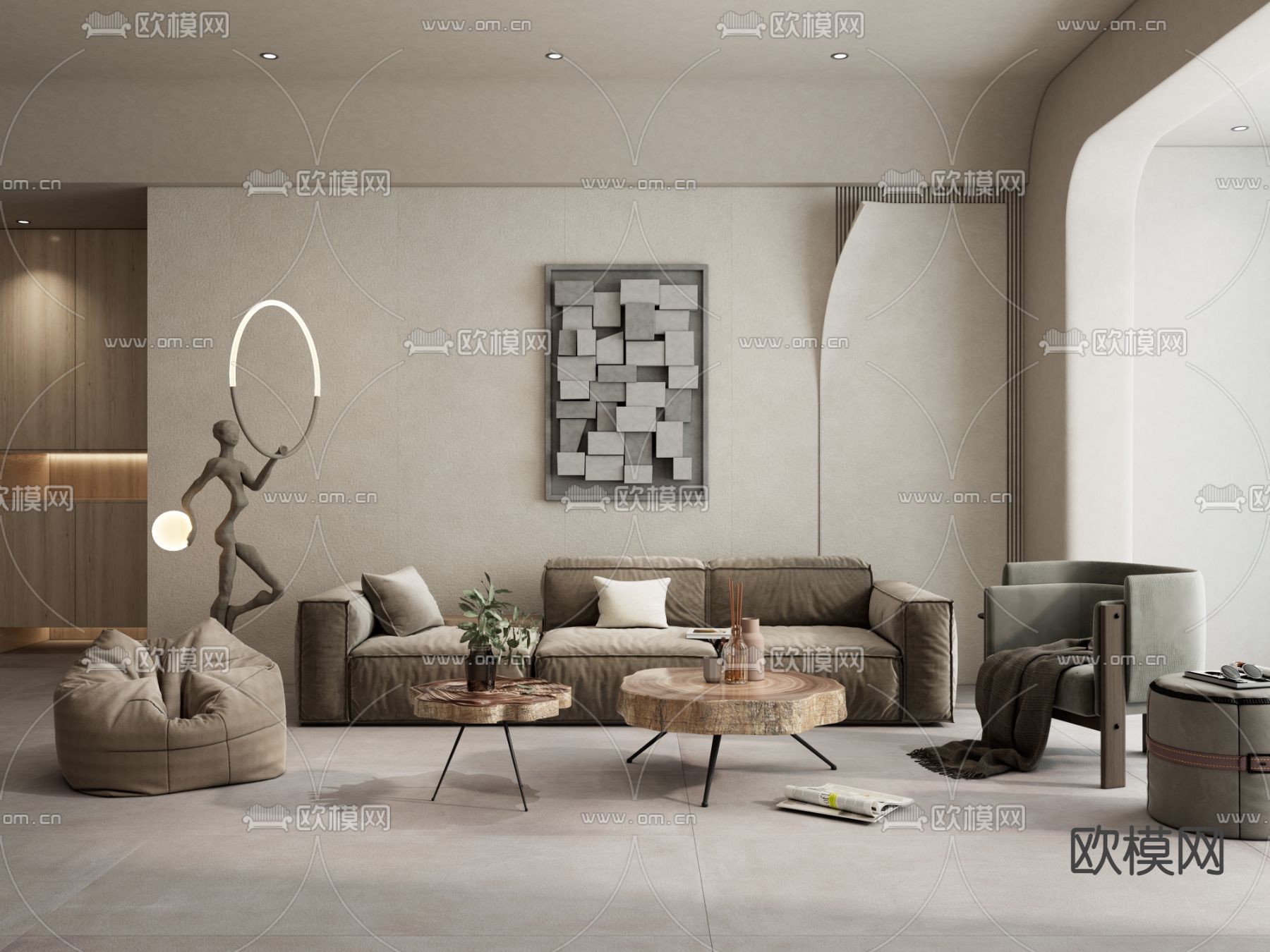 侘寂风客厅3d模型下载_ID14086749_3dmax免费模型-欧模网