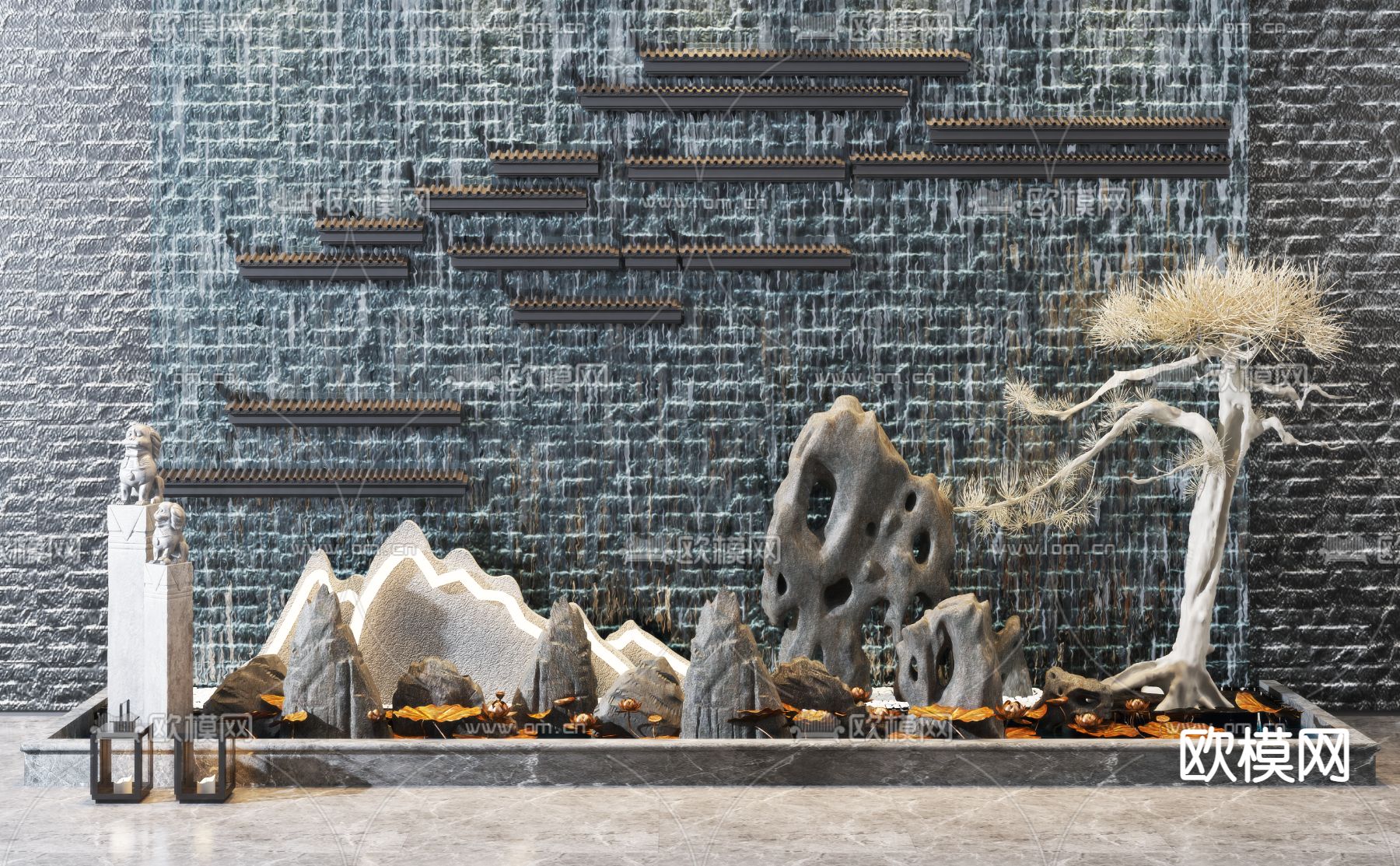 新中式假山园艺小品su模型下载_ID14095179_sketchup模型下载-欧模网