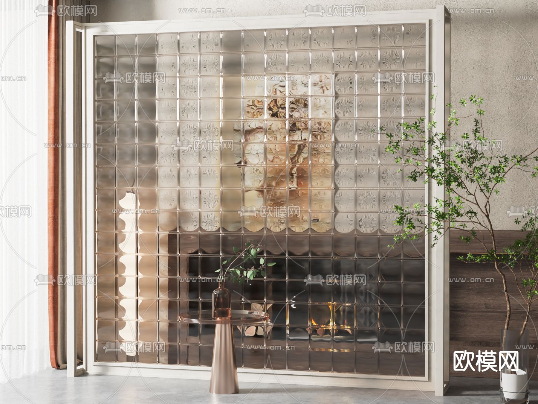 现代玻璃砖隔断su模型下载_ID14101681_sketchup模型下载-欧模网