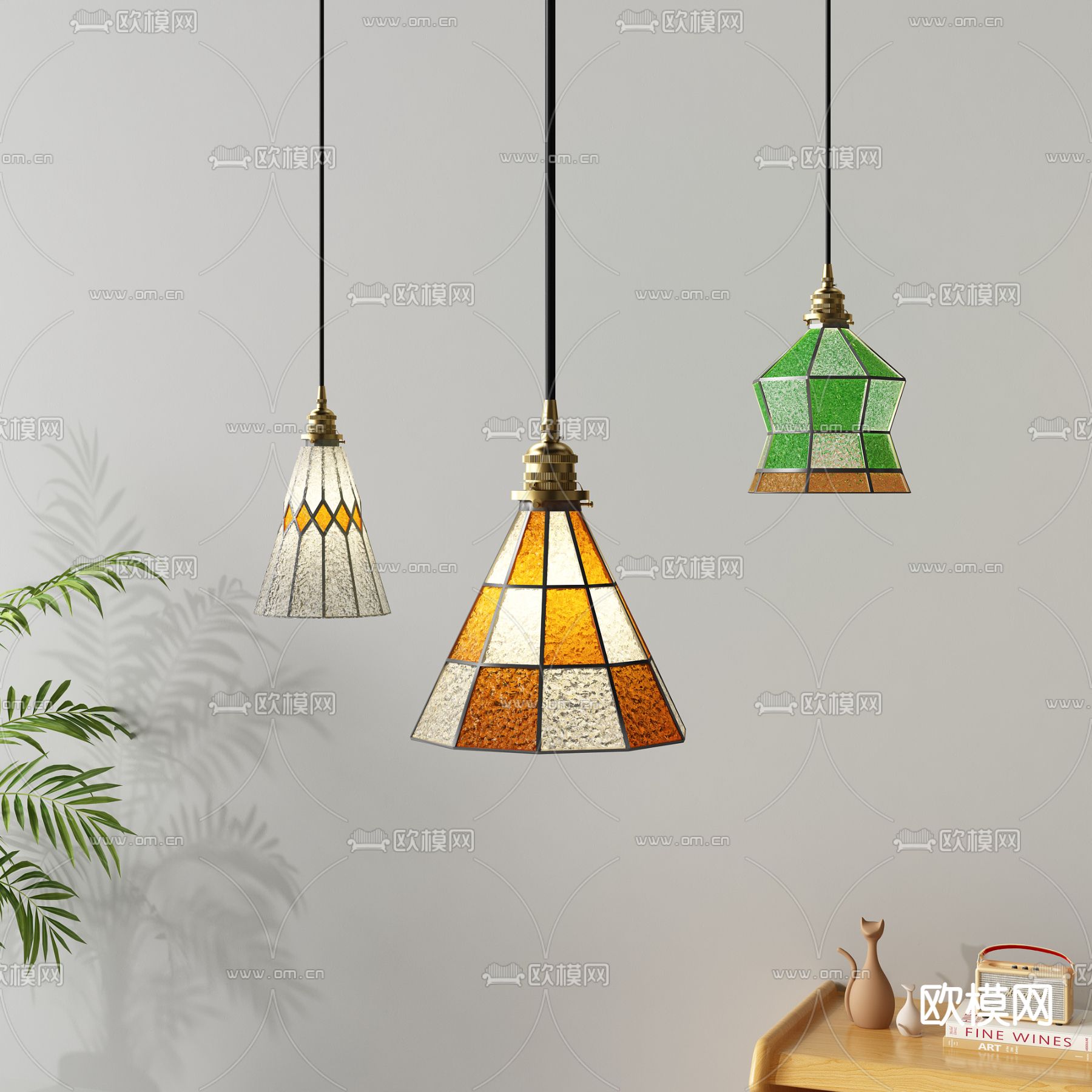 海棠玻璃吊灯 民国风吊灯3d模型下载_ID14124109_3dmax免费模型-欧模网