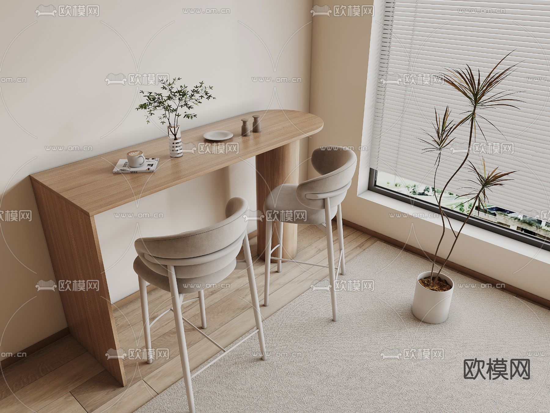 现代吧台 吧椅3d模型下载_ID14134378_3dmax免费模型-欧模网