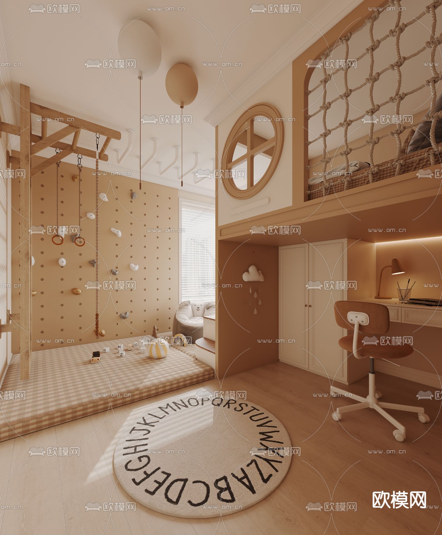 奶油风儿童房 小孩房3d模型下载_ID14143990_3dmax免费模型-欧模网