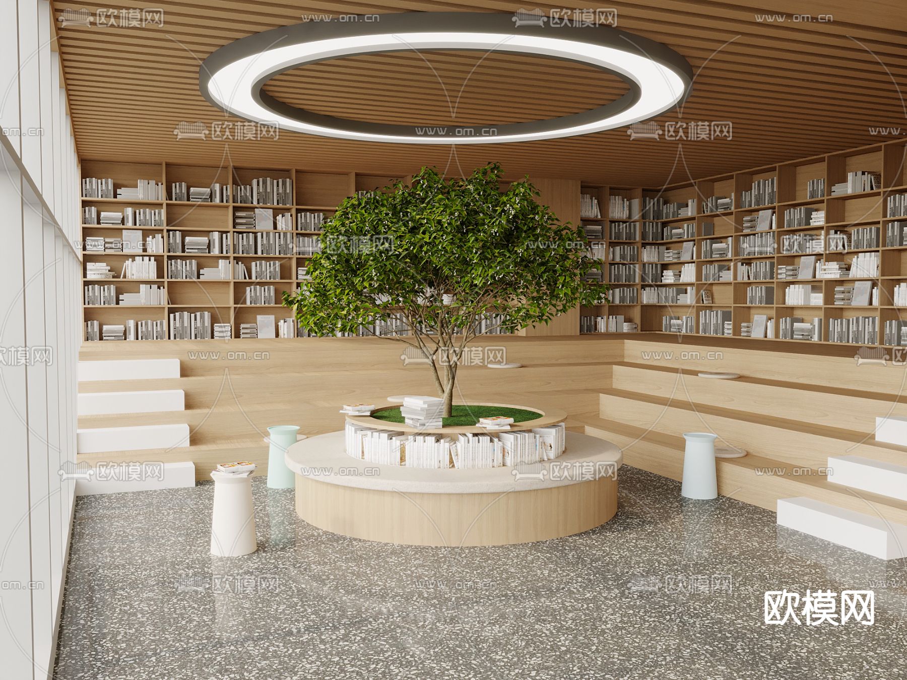图书馆 阶梯阅读区 阅览室3d模型下载_ID14156202_3dmax免费模型-欧模网