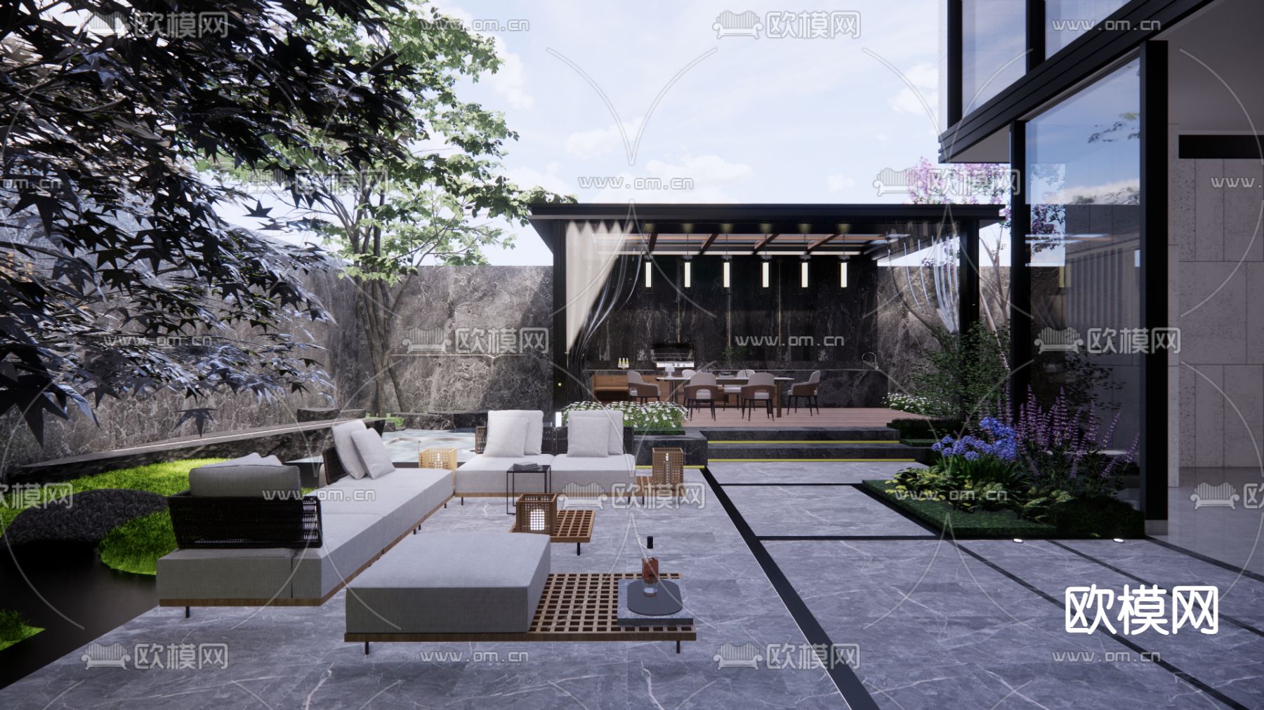 现代庭院花园su模型下载_ID14160500_sketchup模型下载-欧模网