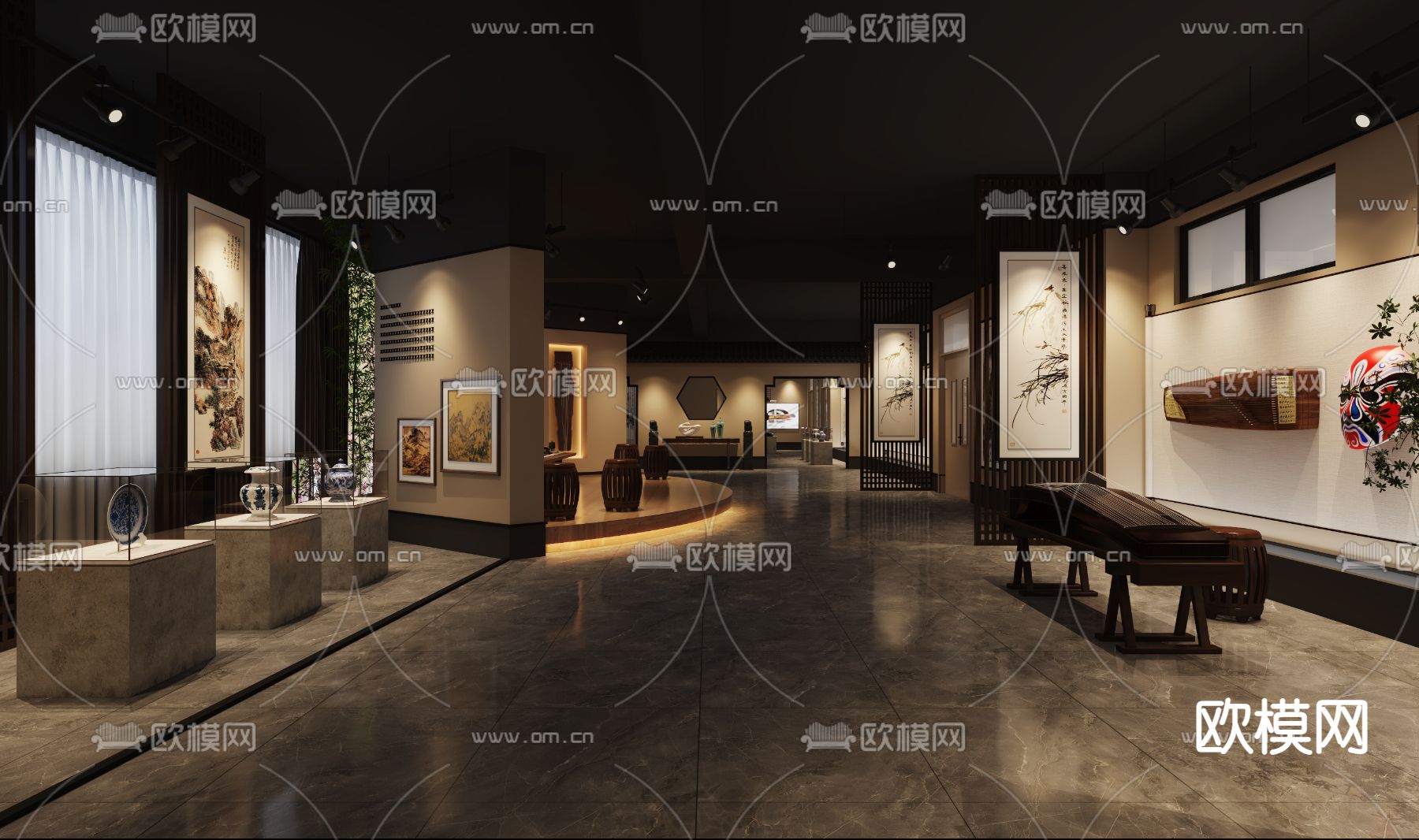 新中式书法 字画展厅3d模型下载_ID14183388_3dmax免费模型-欧模网