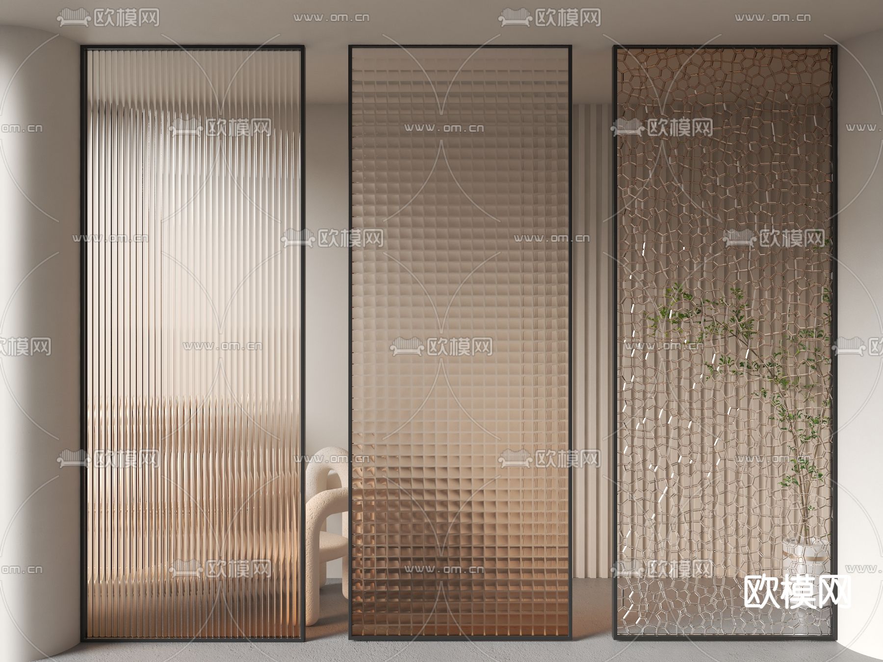 渐变玻璃隔断 屏风su模型下载_ID14197257_sketchup模型下载-欧模网