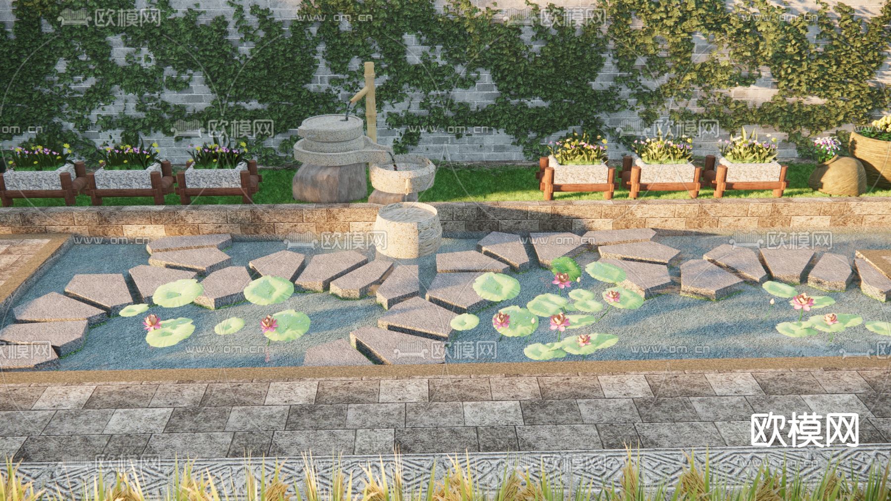 水景汀步 戏水节点 石头道路su模型下载_ID14196166_sketchup模型下载-欧模网