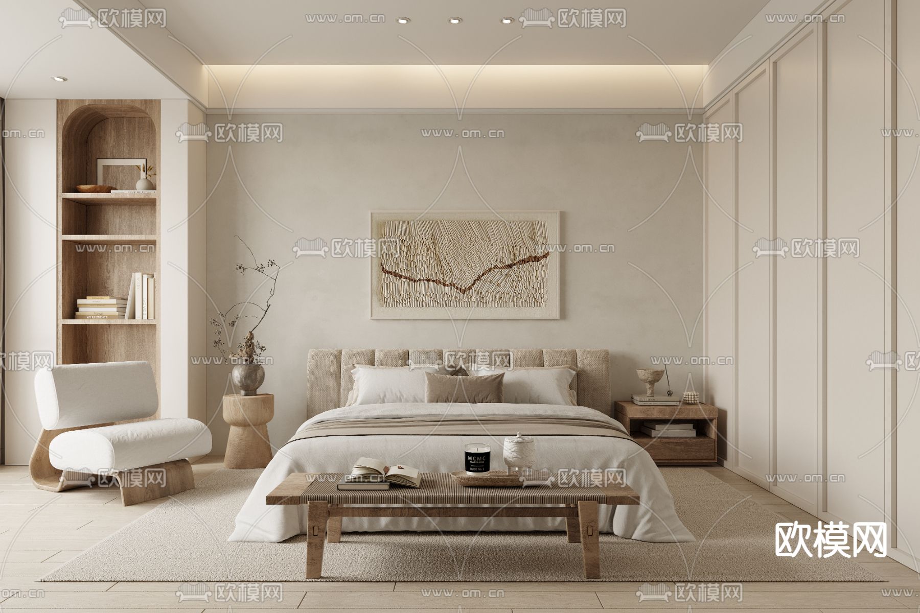 侘寂风卧室 主卧3d模型下载_ID14207315_3dmax免费模型-欧模网