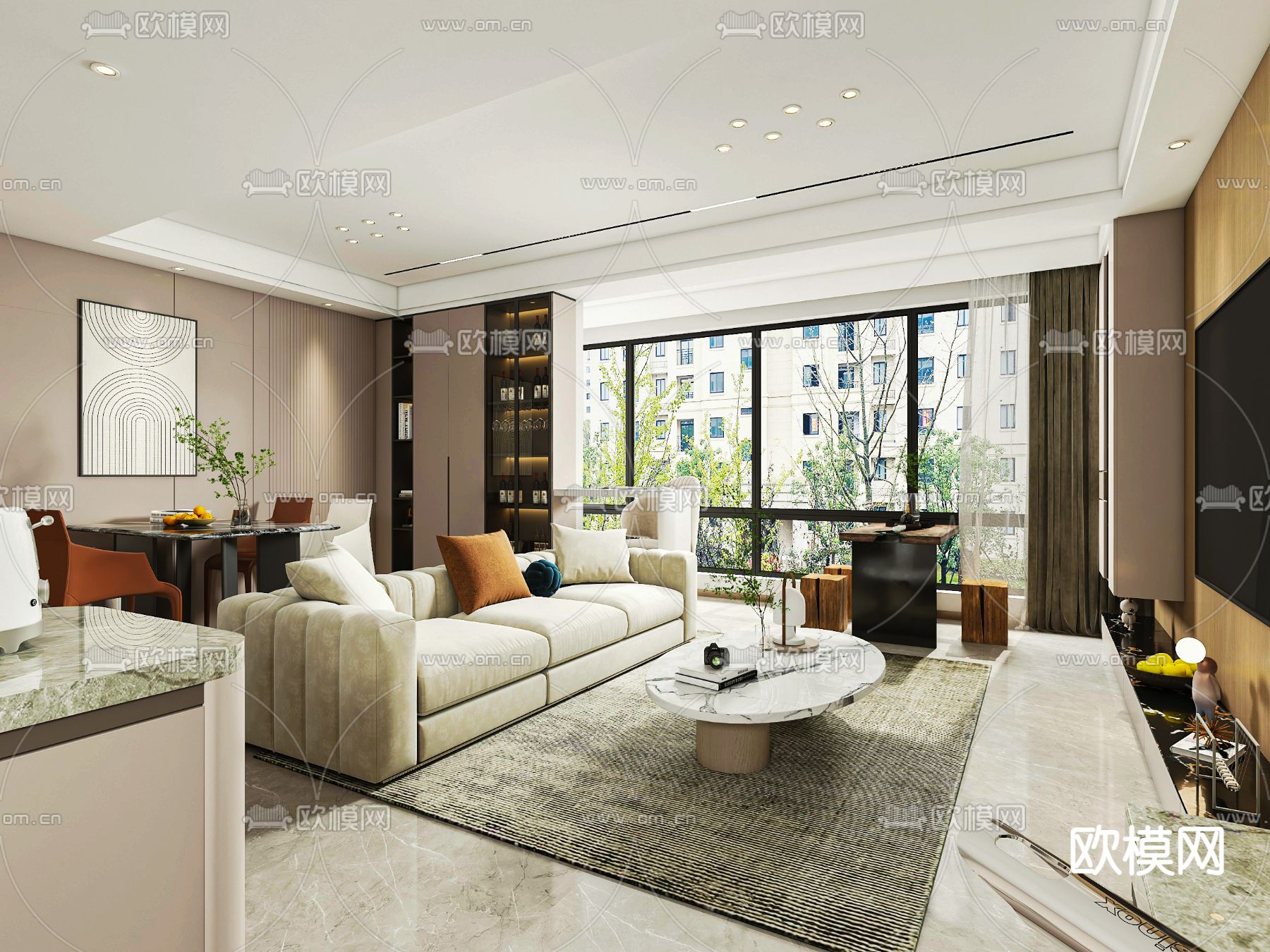 现代客餐厅免费3d模型下载_ID14214455_3dmax免费模型-欧模网