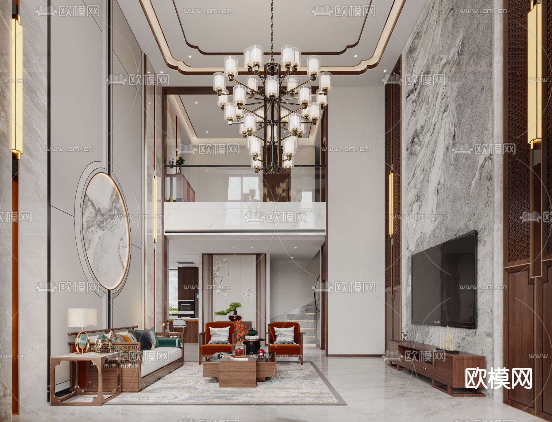 别墅客厅 别墅大堂3d模型下载_ID14222534_3dmax免费模型-欧模网