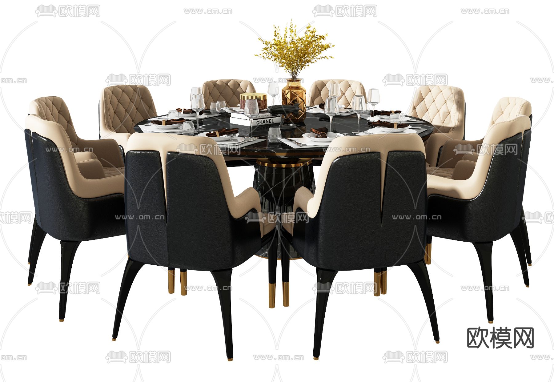 轻奢餐桌椅3d模型下载_ID14230739_3dmax免费模型-欧模网