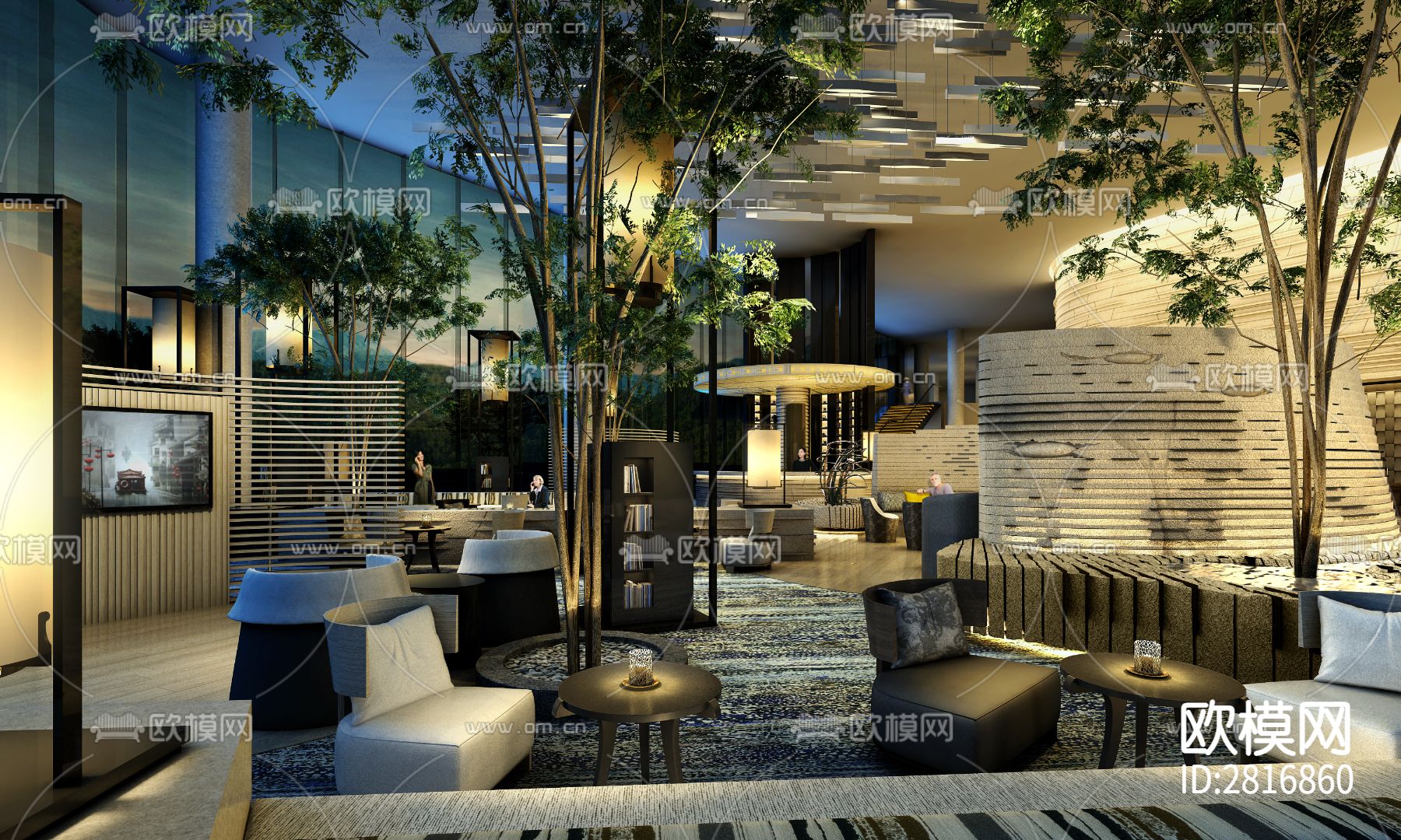 【泰国P49】苏州太湖万豪万丽酒店cad施工图-免费3dmax模型库-欧模网