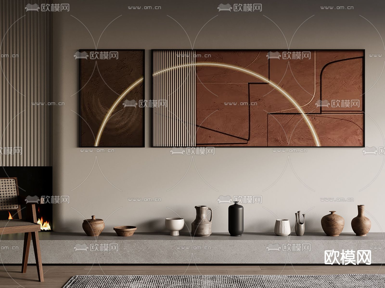 侘寂画 装饰画 几何画 抽象画3d模型下载_ID14264354_3dmax免费模型-欧模网