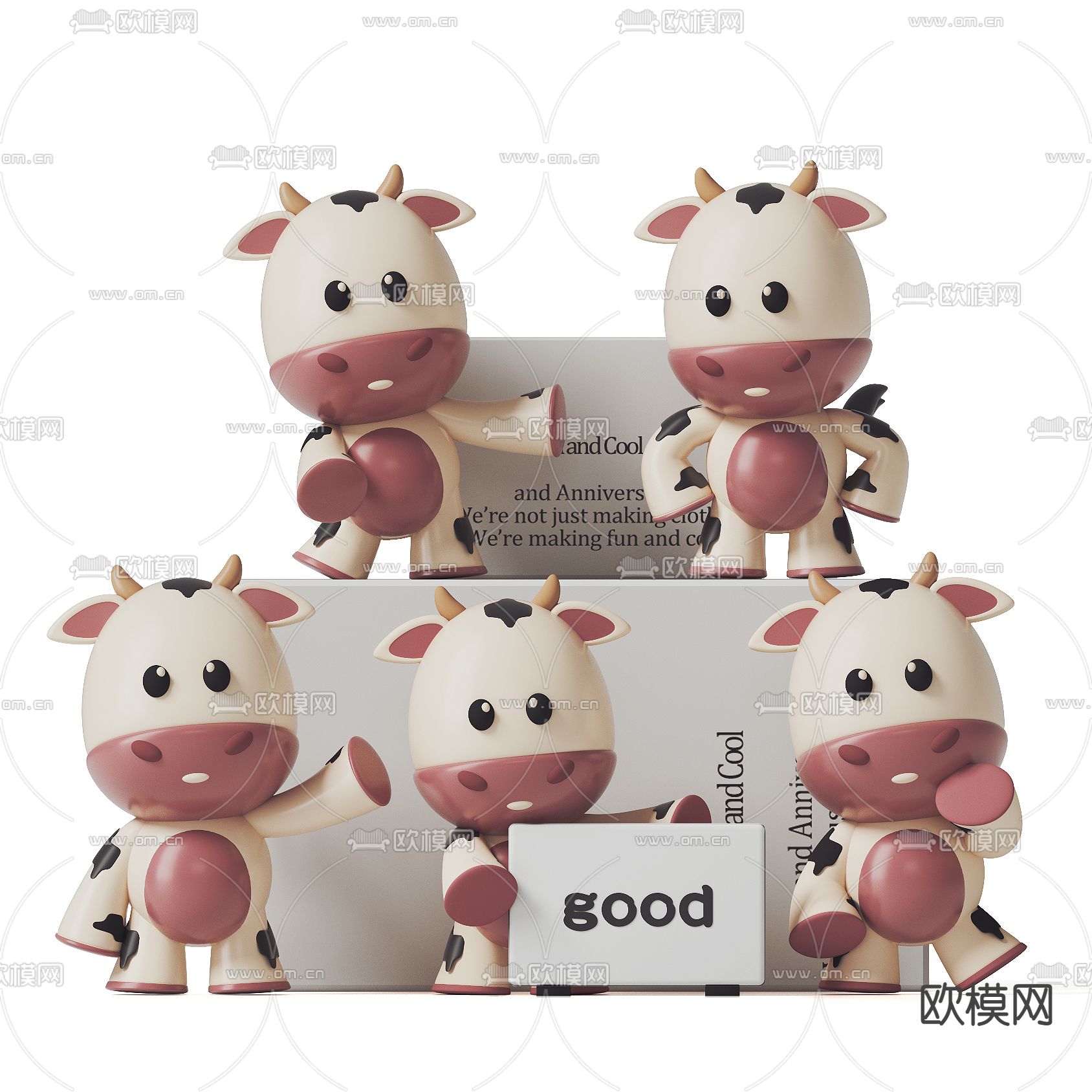 奶牛公仔 潮玩 卡通摆件3d模型下载_ID14281255_3dmax免费模型-欧模网
